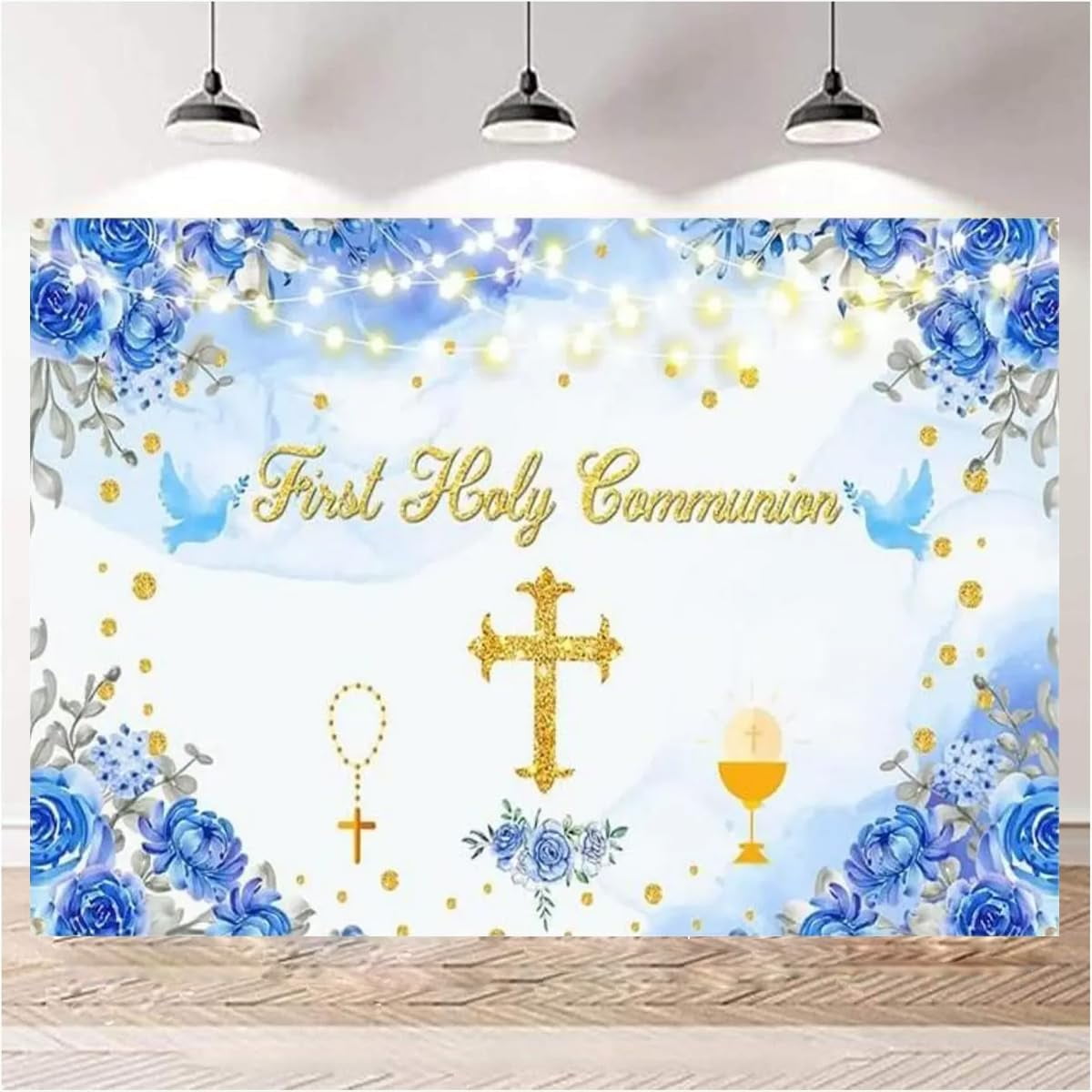 First Holy Communion Photography Background Blue God Bless Baptism ...