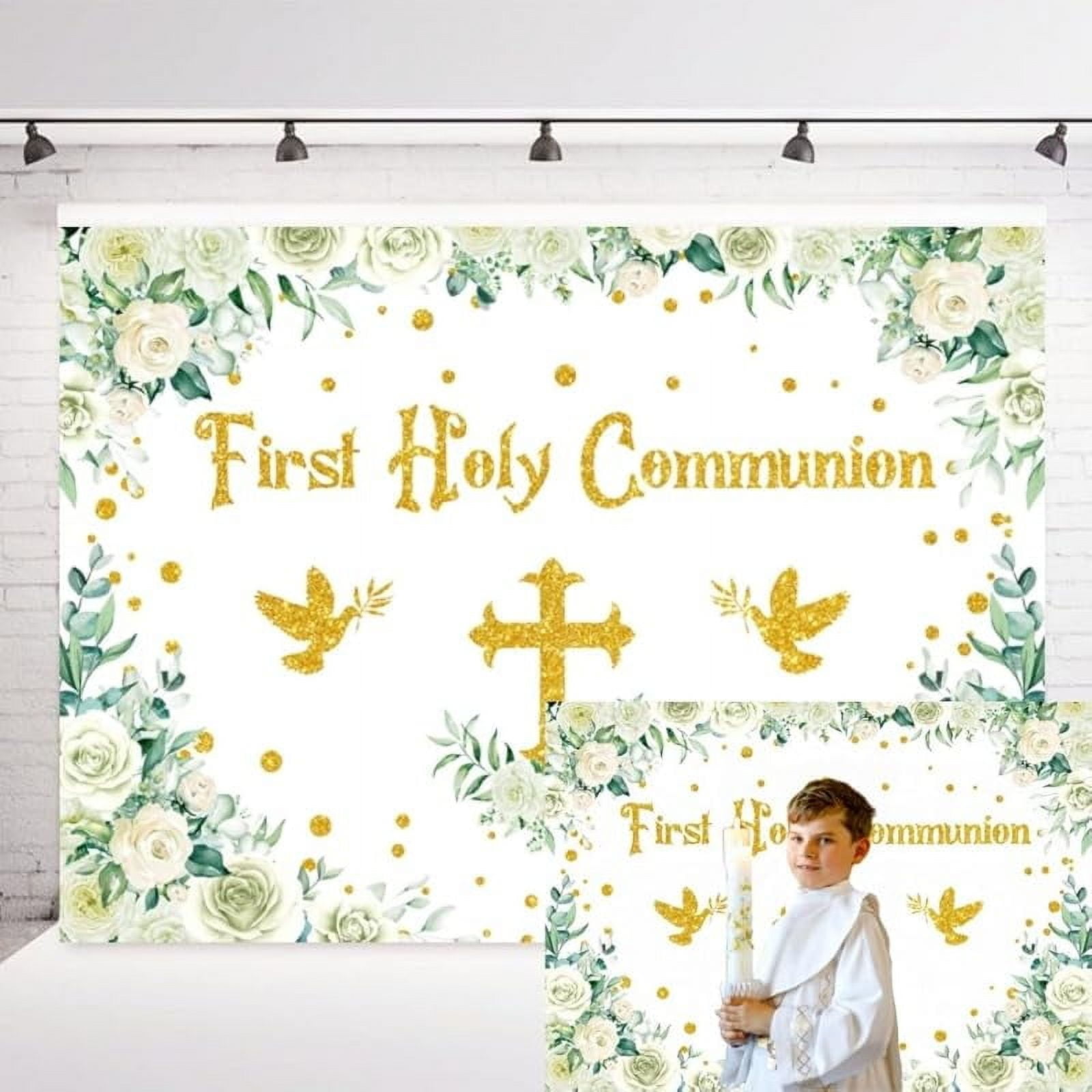 First Holy Communion Photography Background Sage Green Leaves White ...