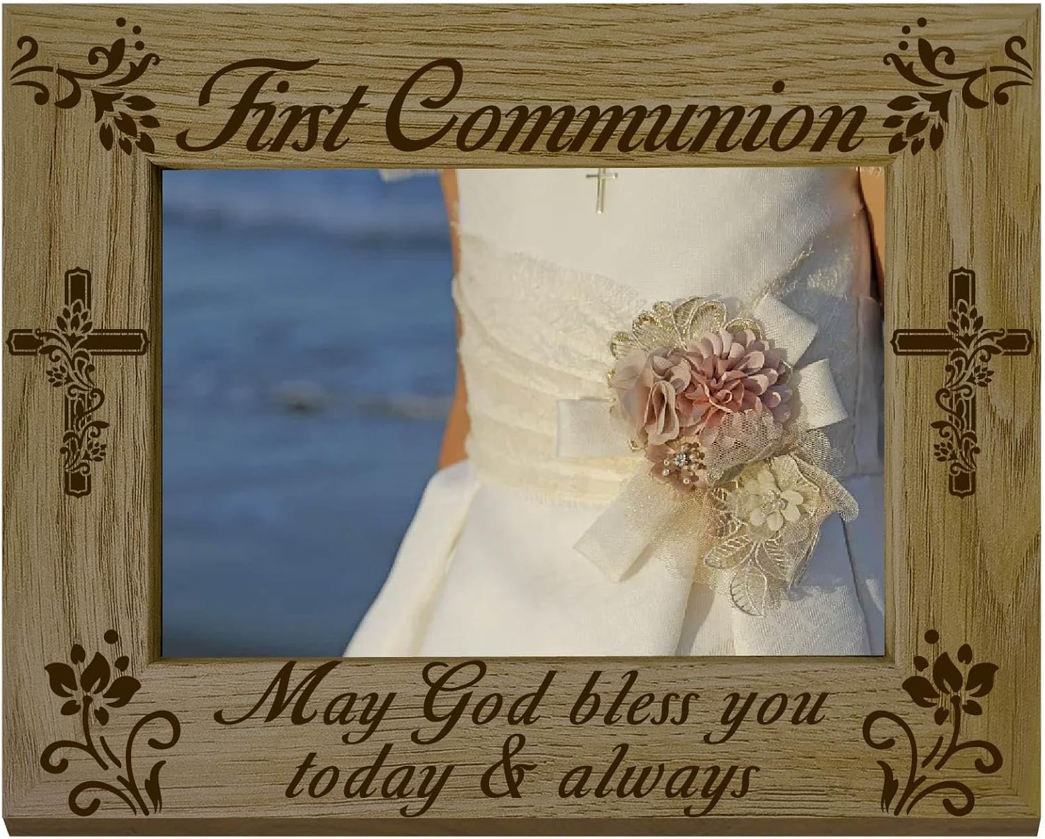 First Holy Communion Picture Frame Wood Photo Frame Personalised Quote ...