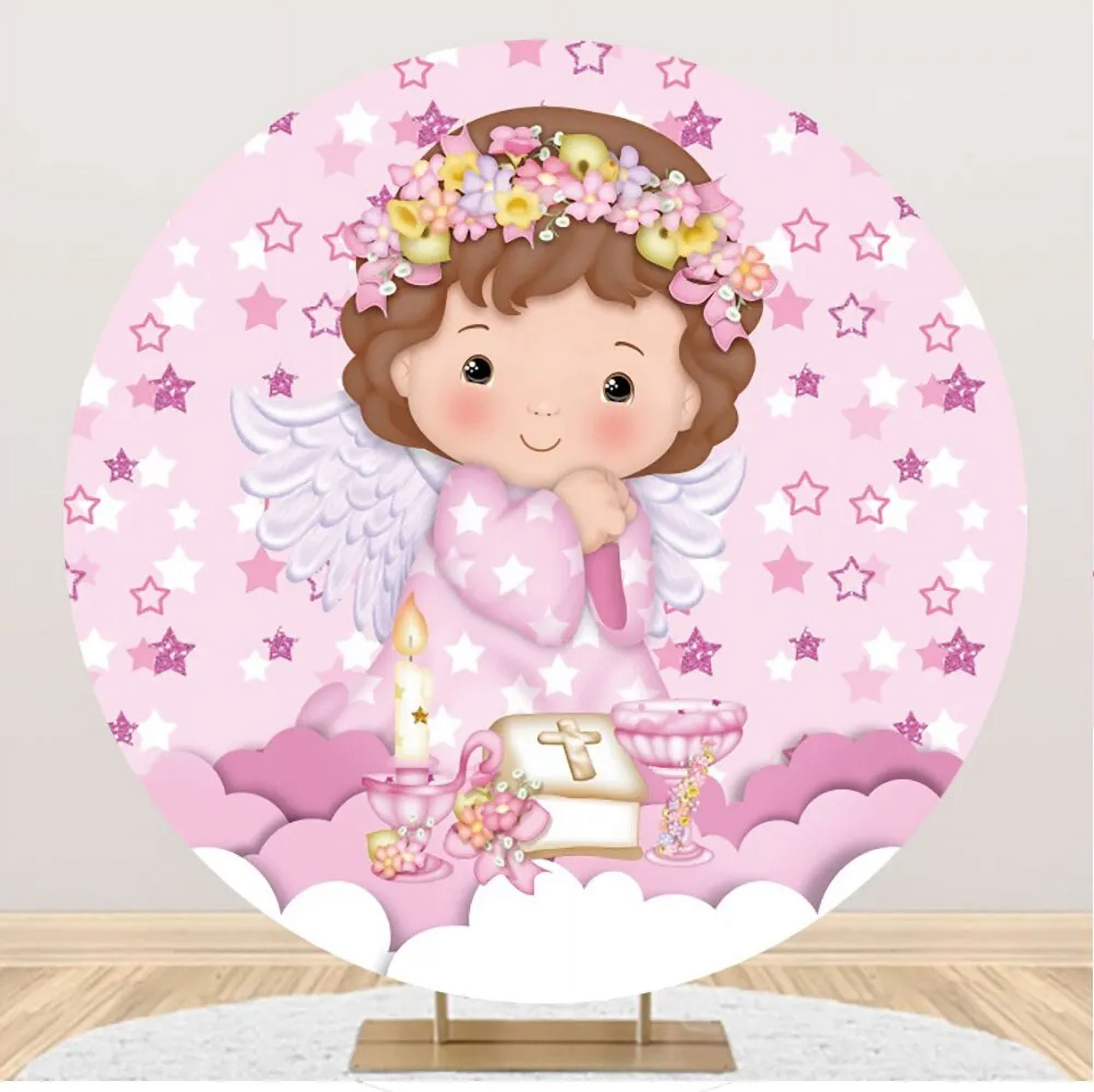 First Holy Communion Round Background My Baptism Boy Girl Cross God ...