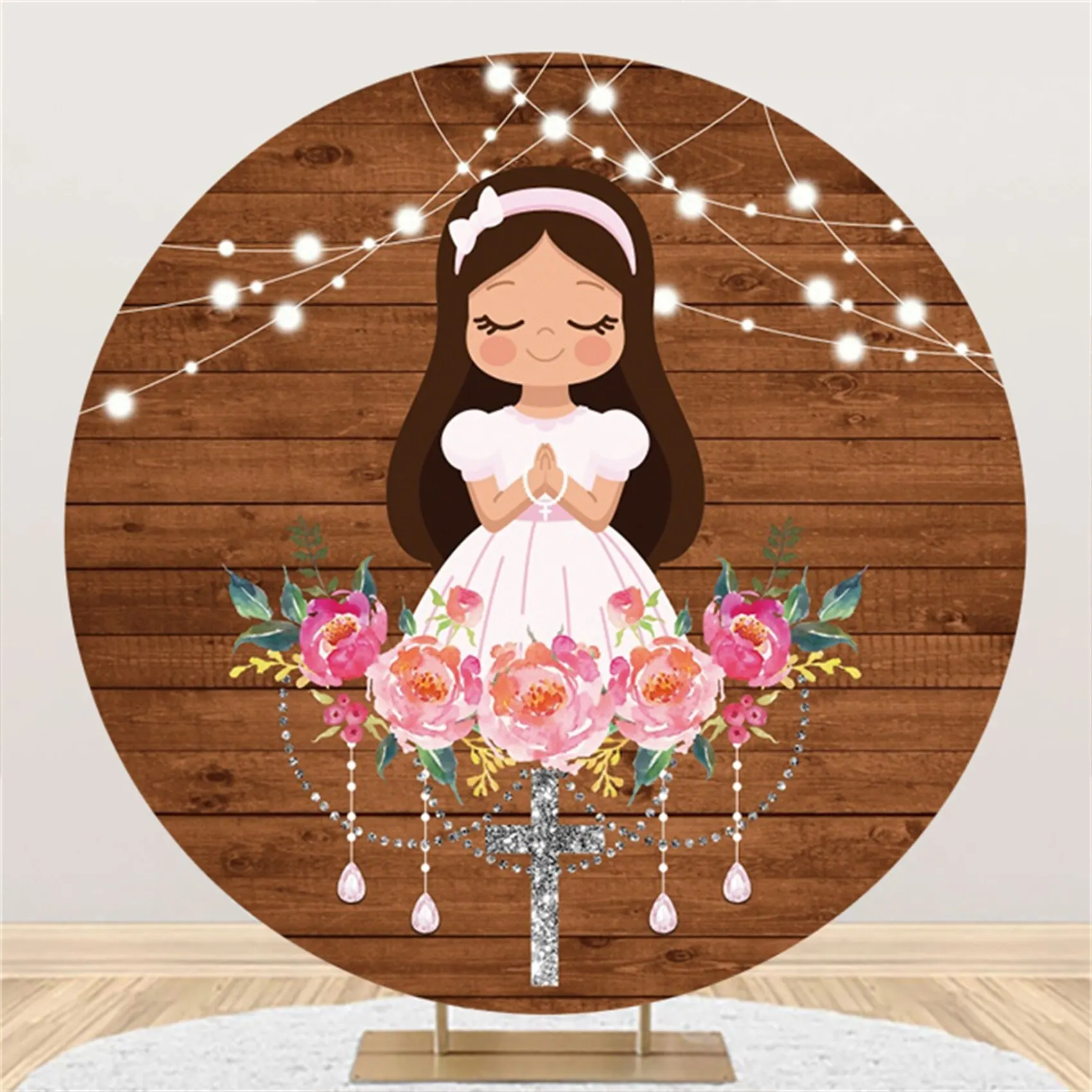 First Holy Communion Round Background My Baptism Boy Girl Cross God ...