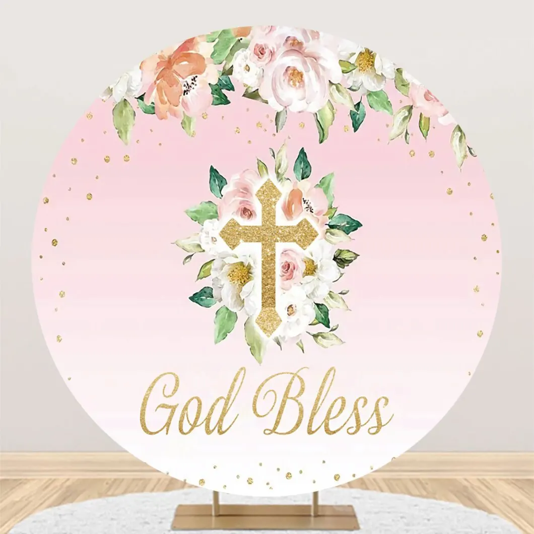 First Holy Communion Round Background My Baptism Boy Girl Cross God ...