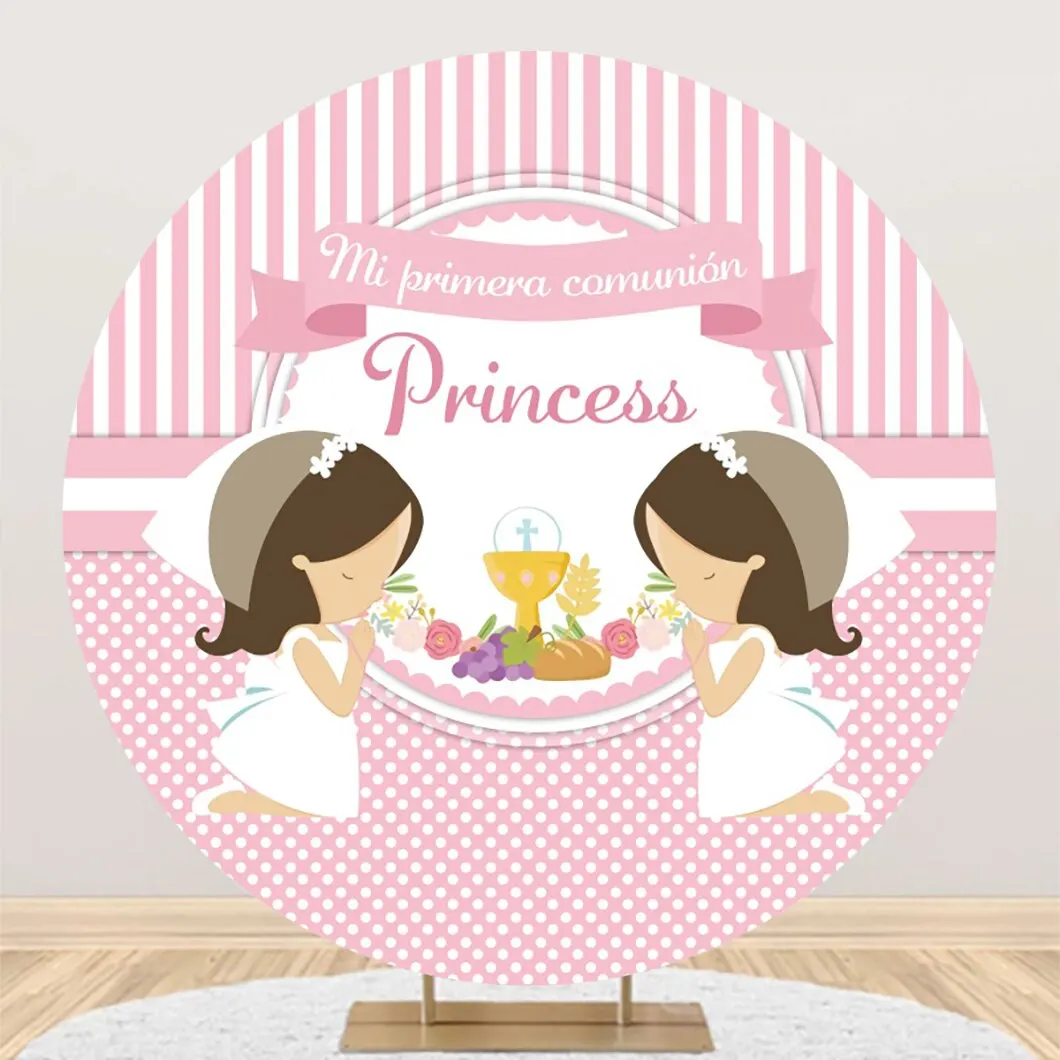 First Holy Communion Round Background My Baptism Boy Girl Cross God ...