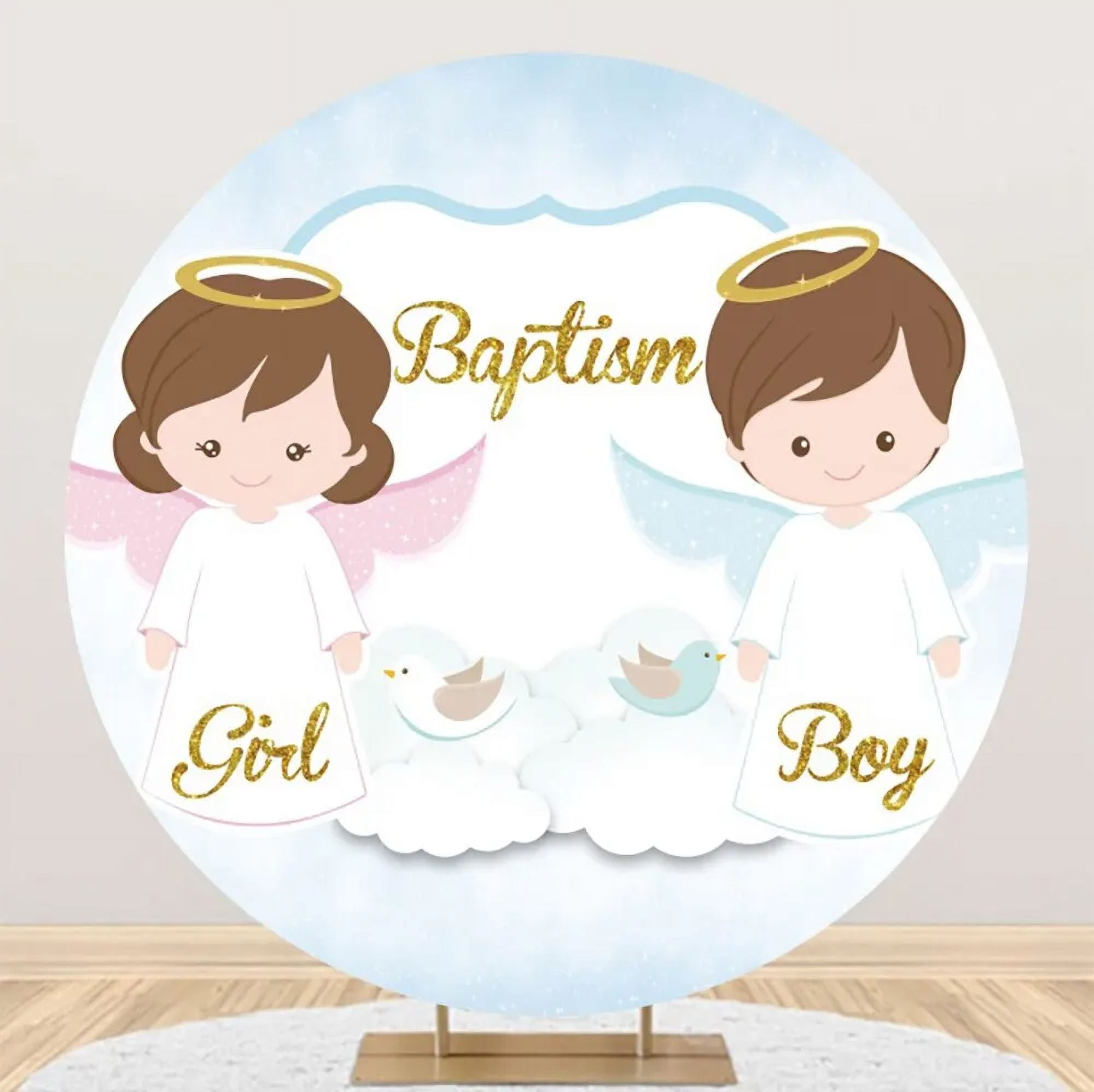First Holy Communion Round Background My Baptism Boy Girl Cross God ...