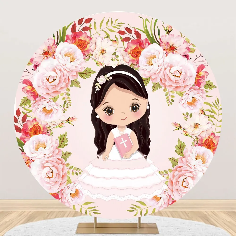 First Holy Communion Round Background My Baptism Boy Girl Cross God ...