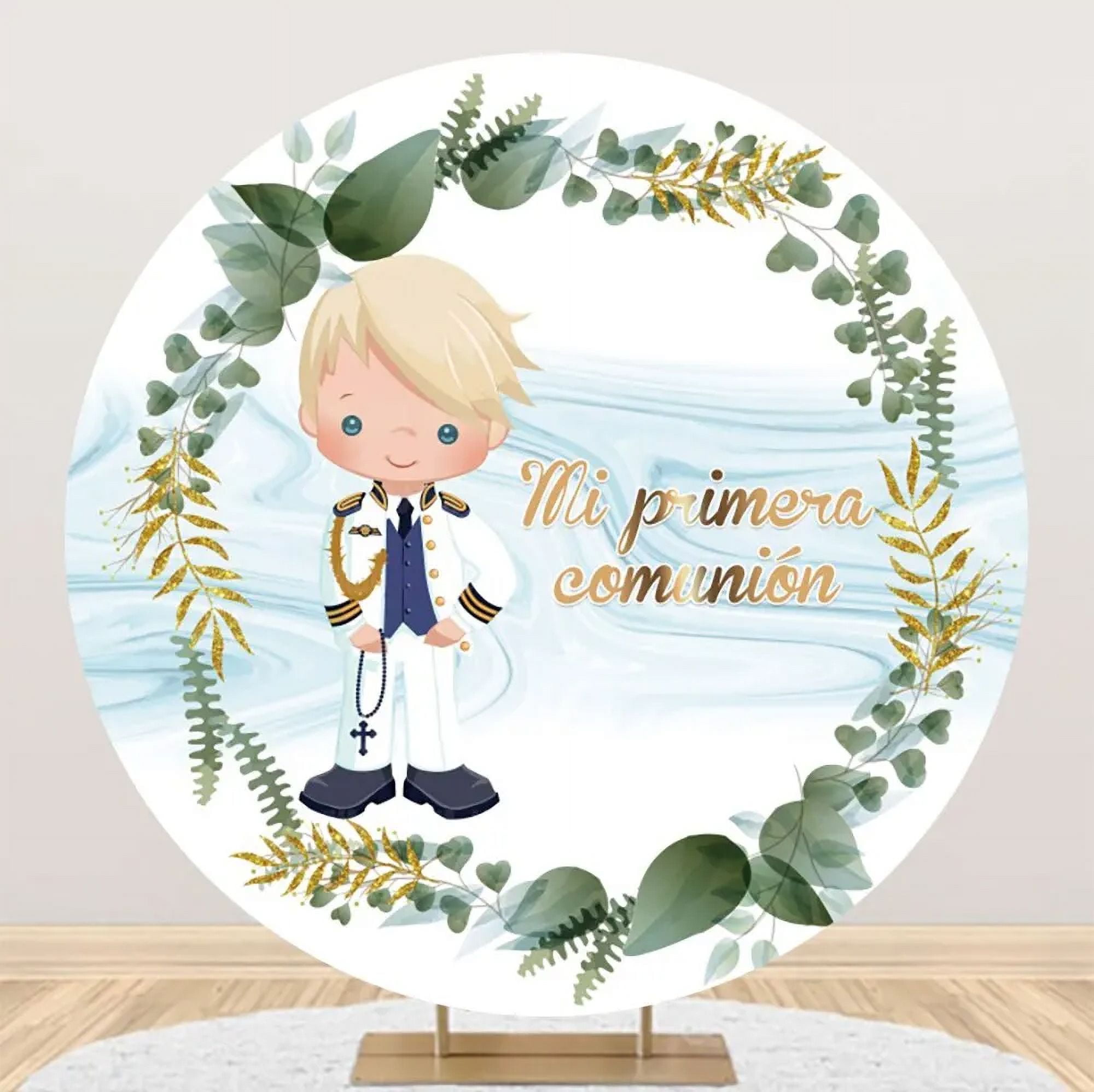 First Holy Communion Round Background My Baptism Boy Girl Cross God ...