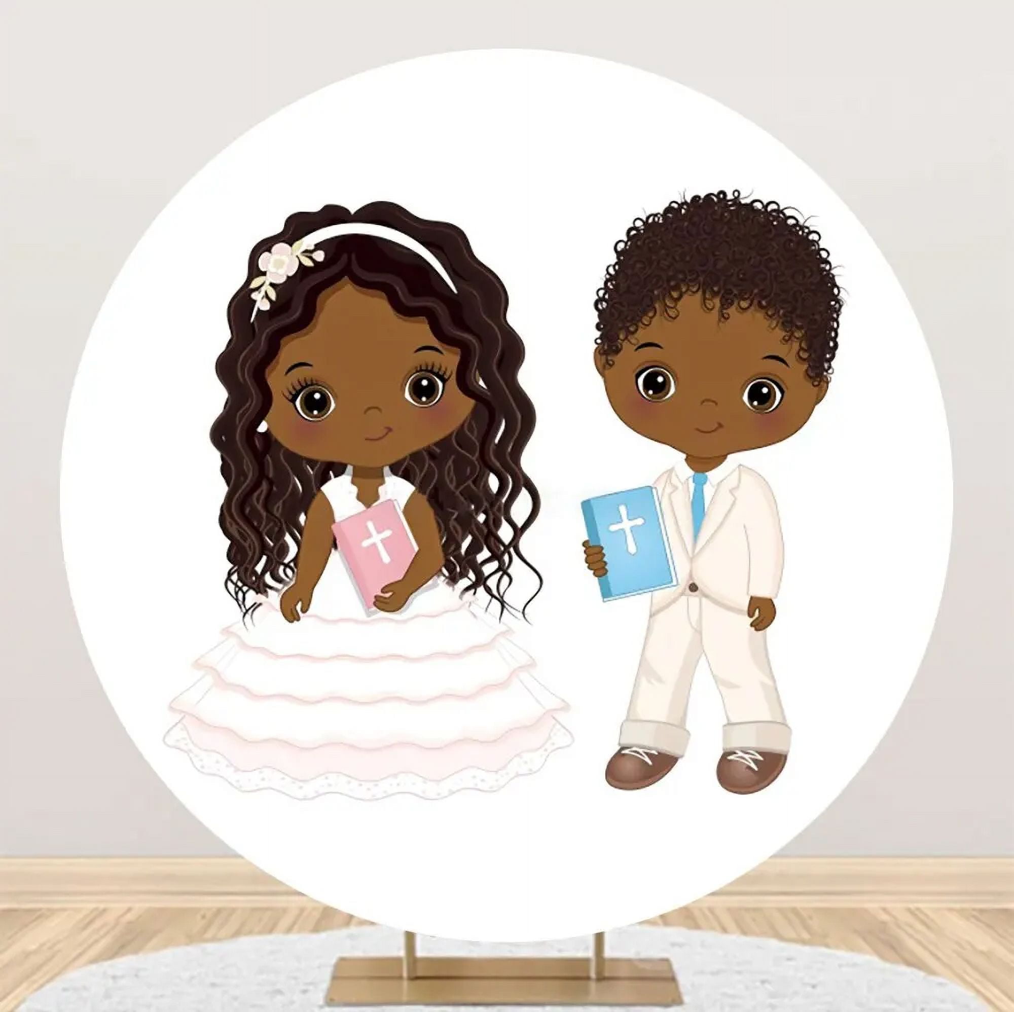 First Holy Communion Round Background My Baptism Boy Girl Cross God ...