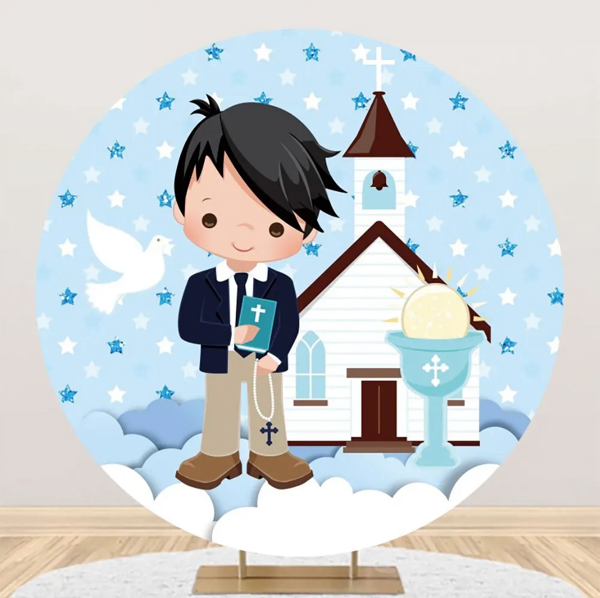 First Holy Communion Round Background My Baptism Boy Girl Cross God ...