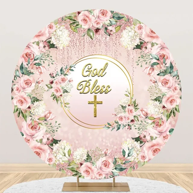 First Holy Communion Round Background My Baptism Boy Girl Cross God ...