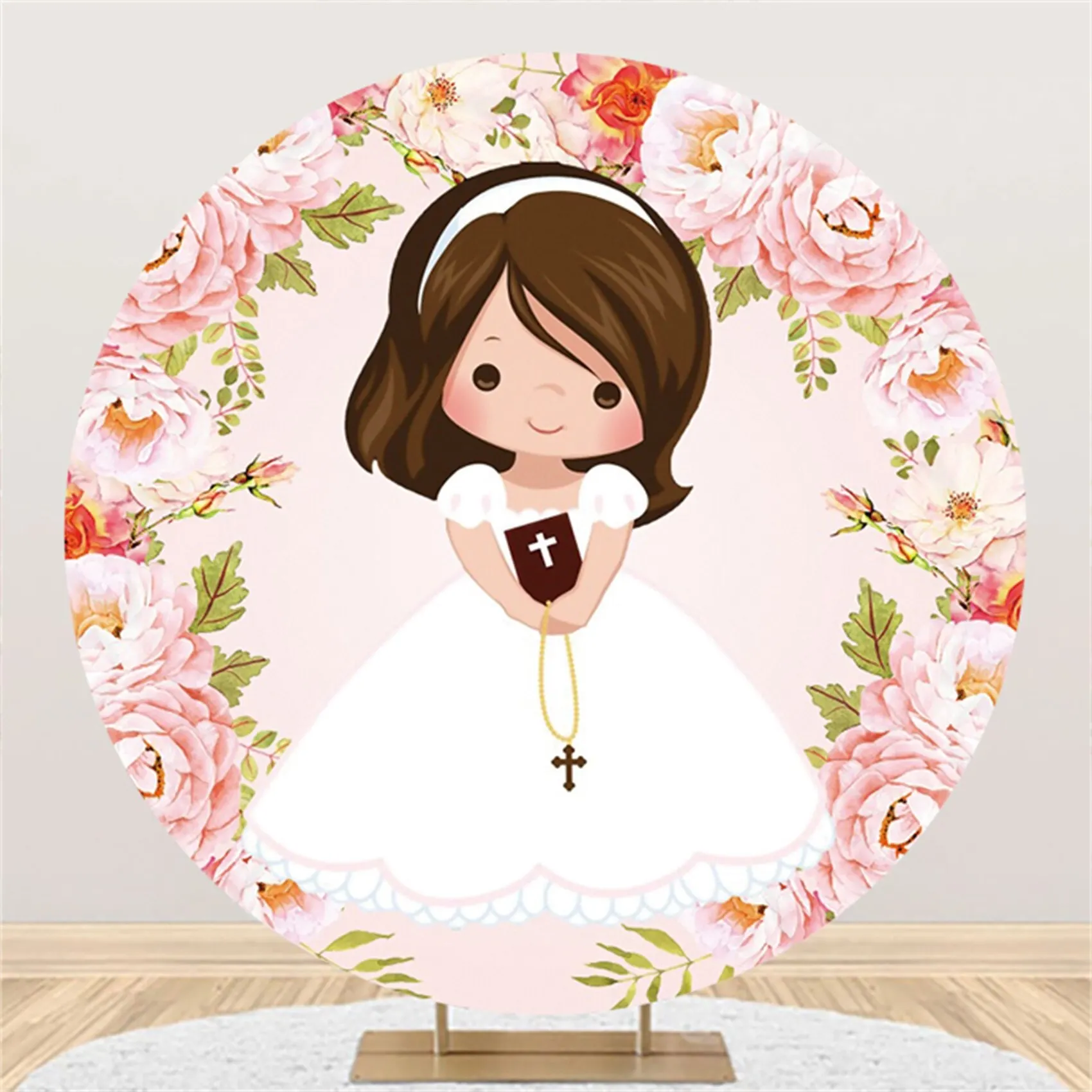 First Holy Communion Round Background My Baptism Boy Girl Cross God ...