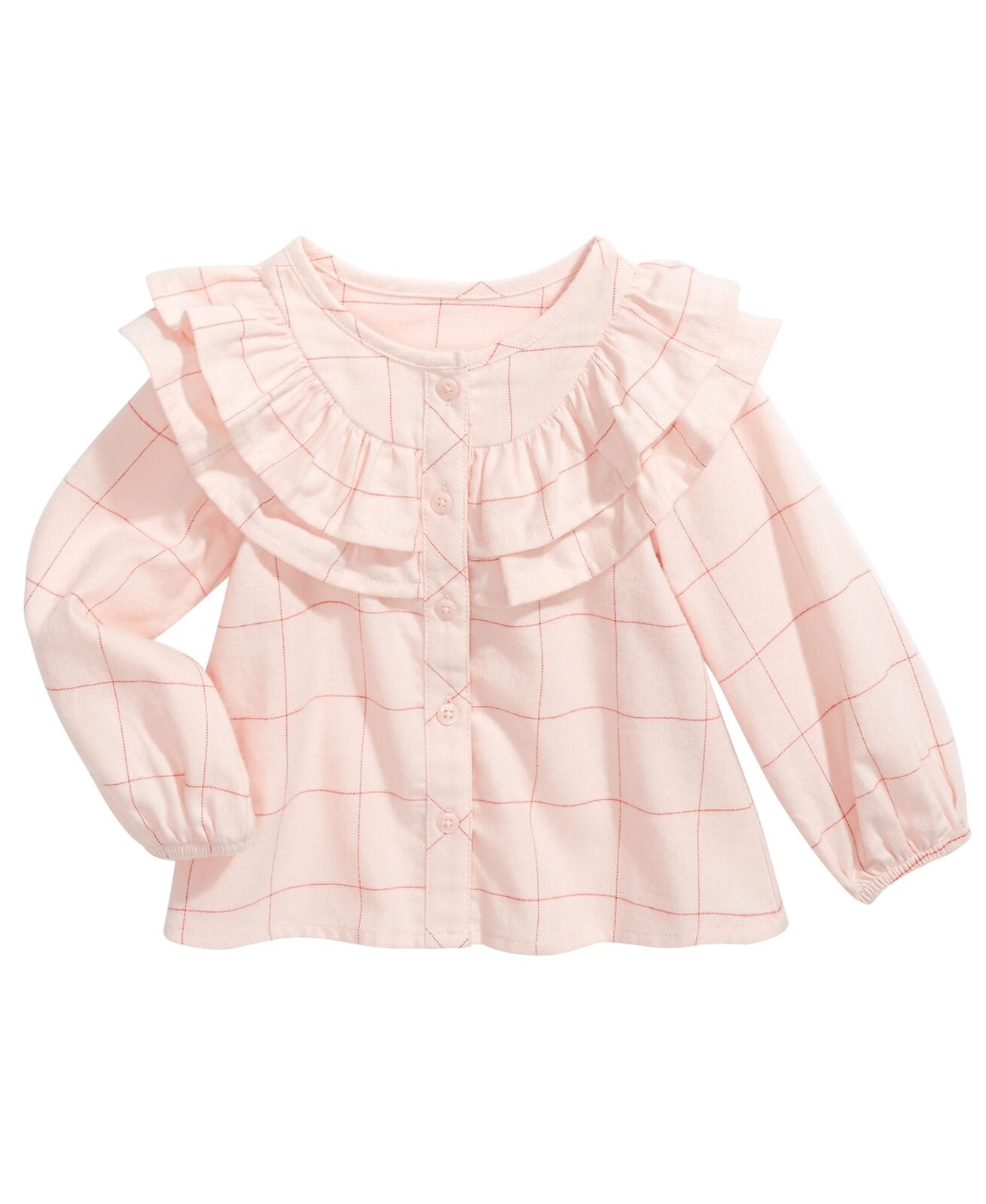 First Impressions Infant Girls Cotton Ruffle trim Windowpane Top;3-6 ...