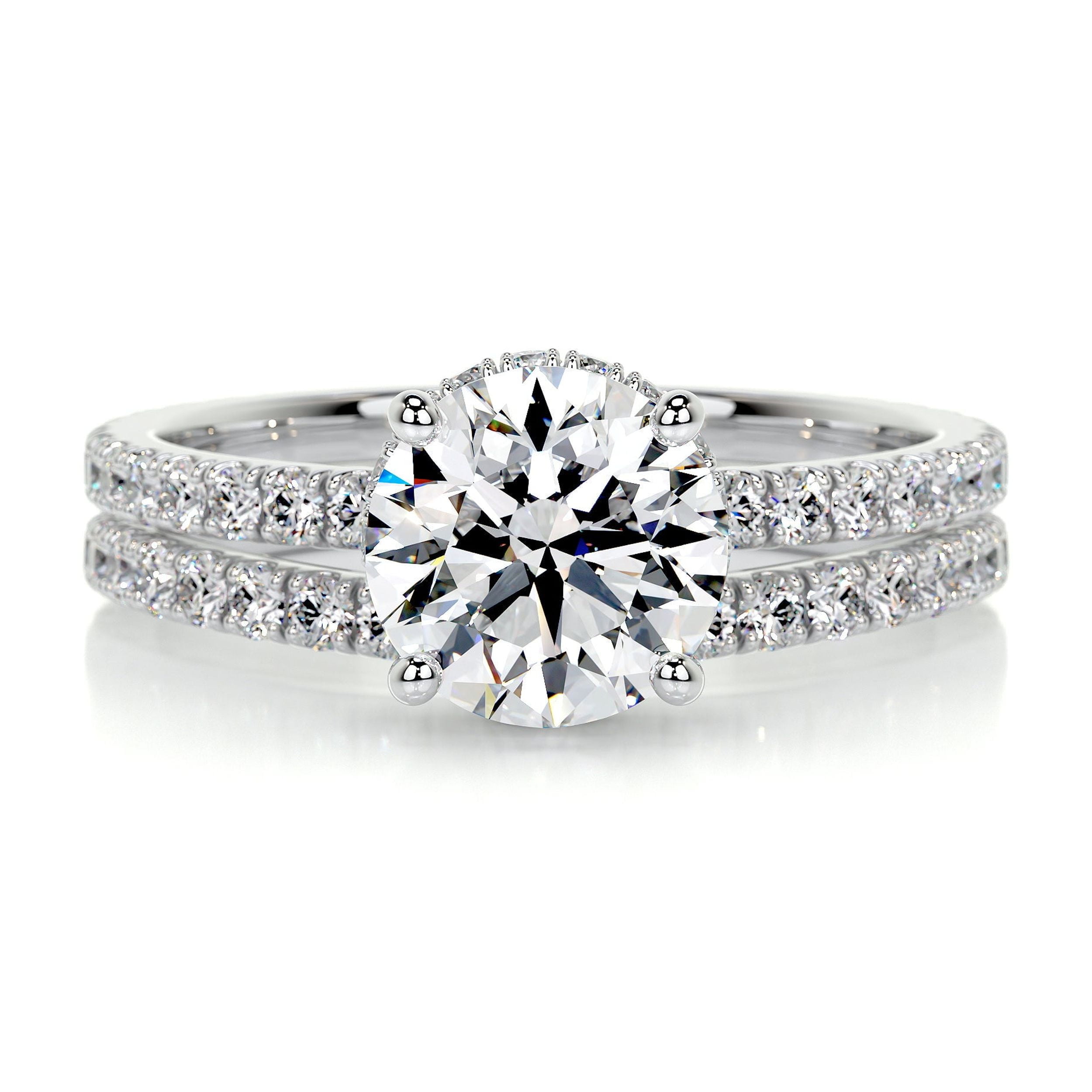 First Jewel 1.8 Ct Round Cut Hidden Halo Two Eternity Band Diamond Ring for Women's - Gorgeous ...