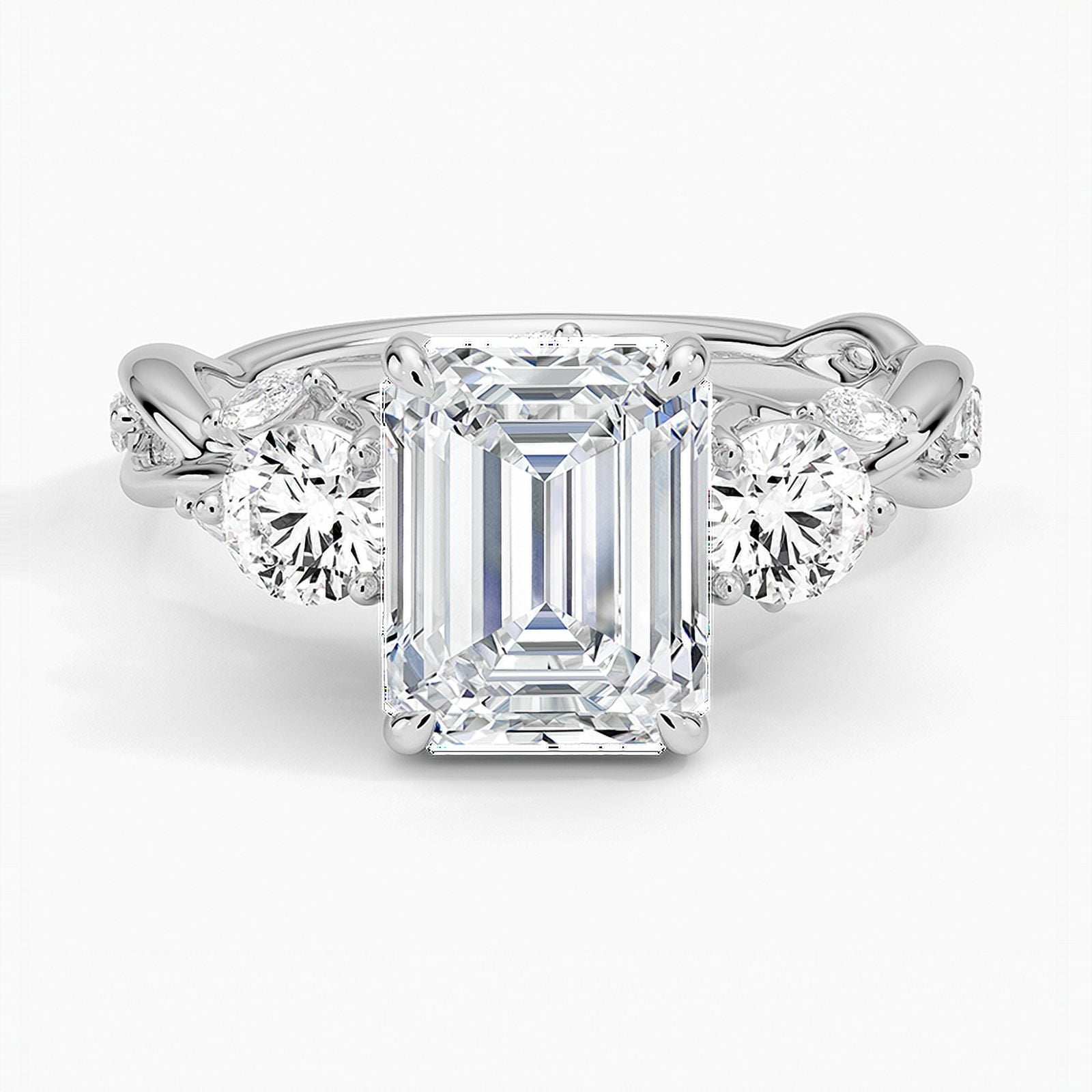First Jewel 14K White Gold Plated Rings - 2.3 Ct Emerald Cut Diamond ...