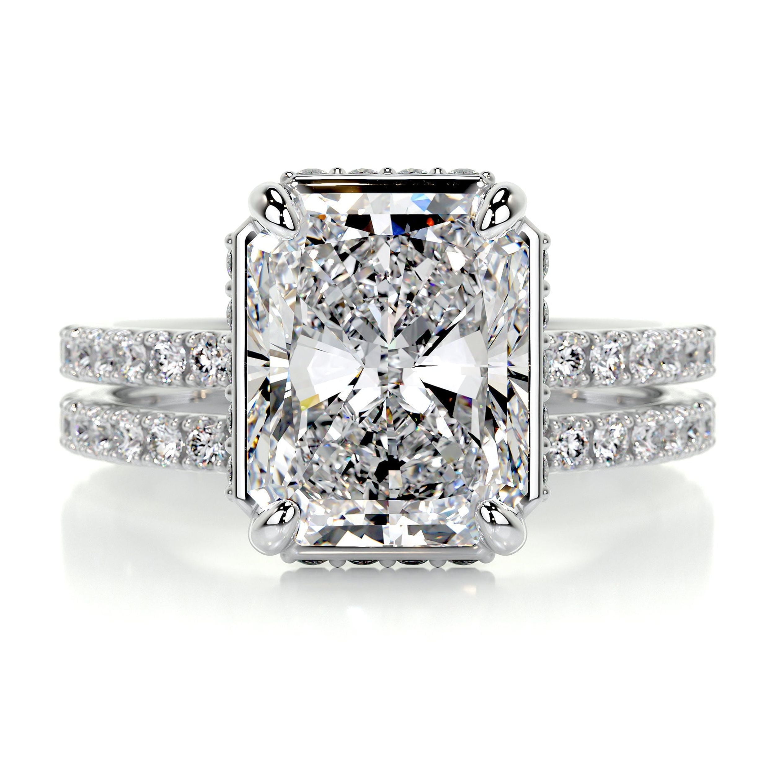 First Jewel Exquisite 2.3 Ct Radiant Cut Hidden Halo Bezel Diamond Ring ...