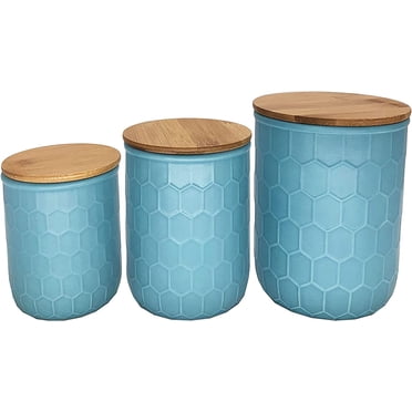 White Kitchen Canisters Set with Wooden Lids, Airtight Sugar, Flour ...