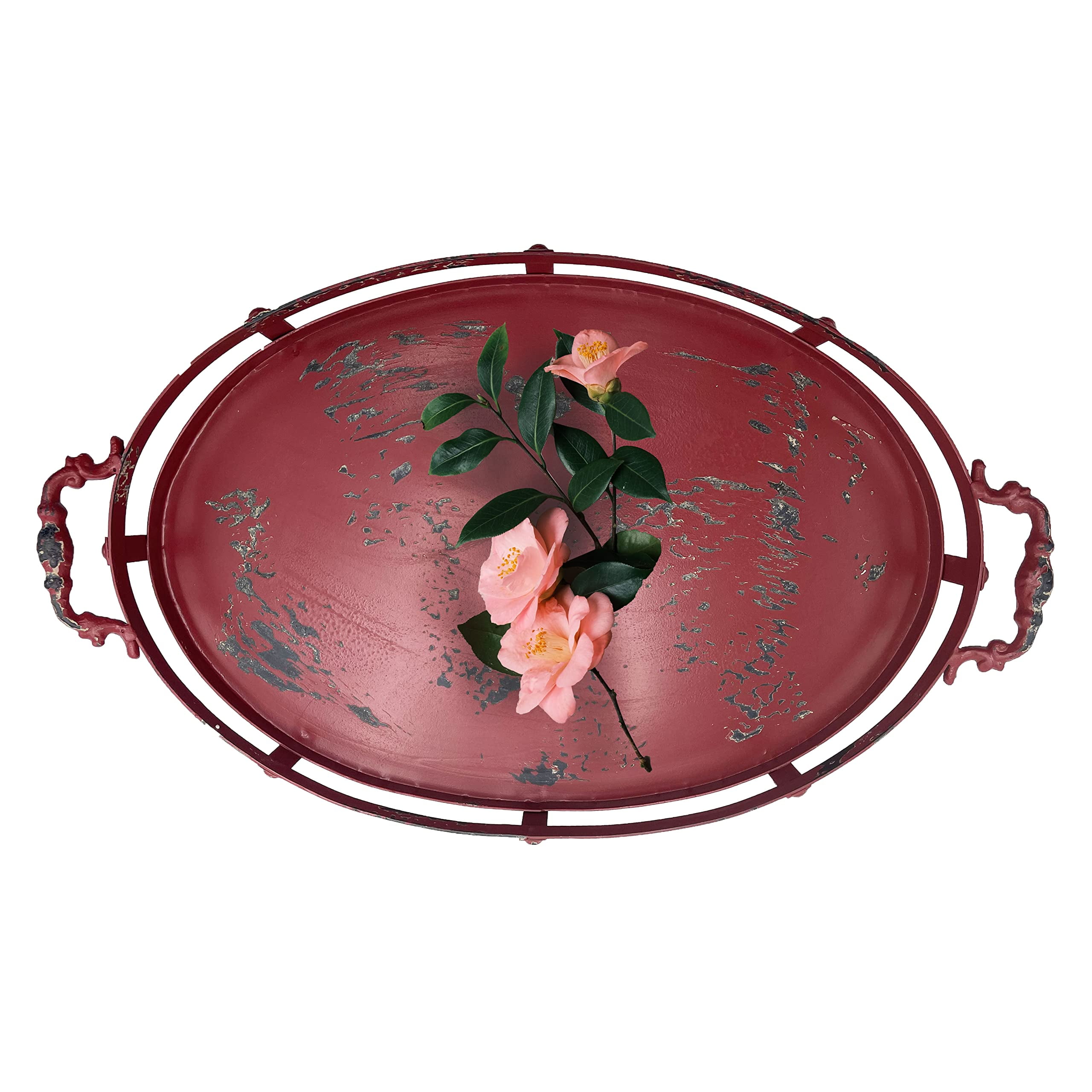 First of a Kind Oval Metal Tray with Handles - Decorative Centerpiece ...