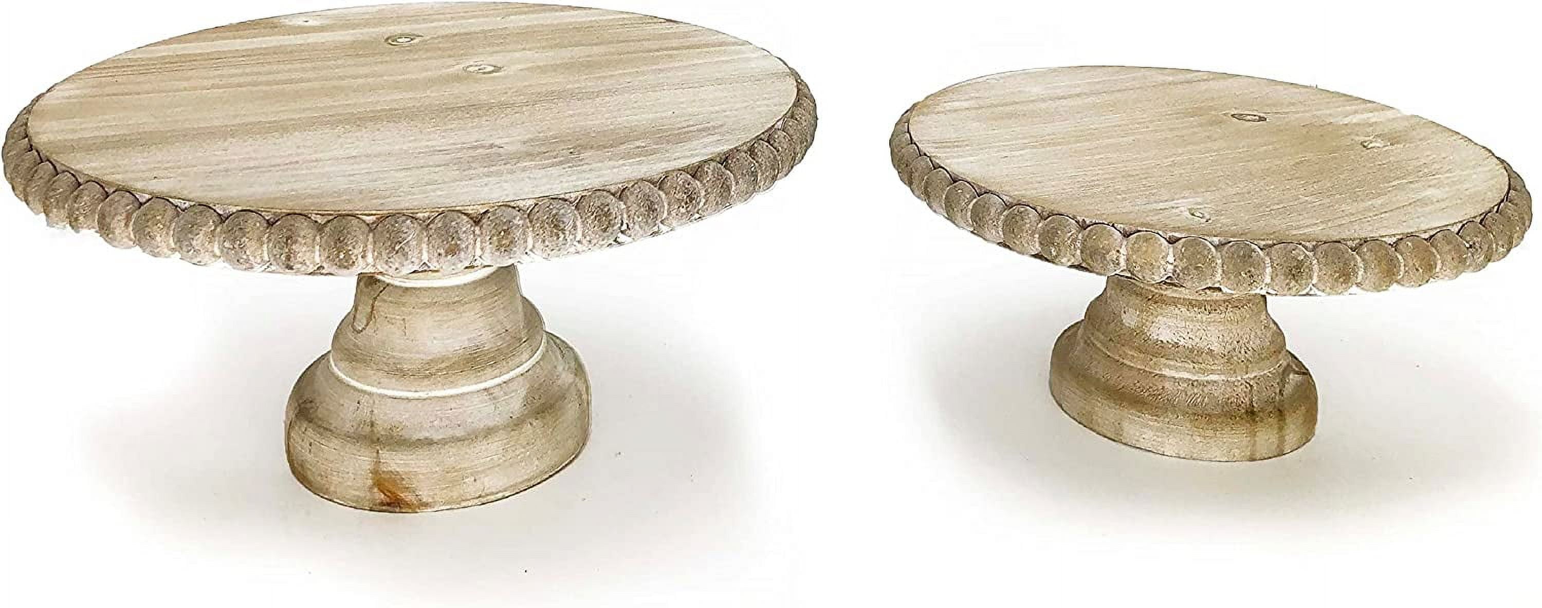 First of a Kind Unique Round Wood Tray - Set of 2 Beaded Pedestals ...