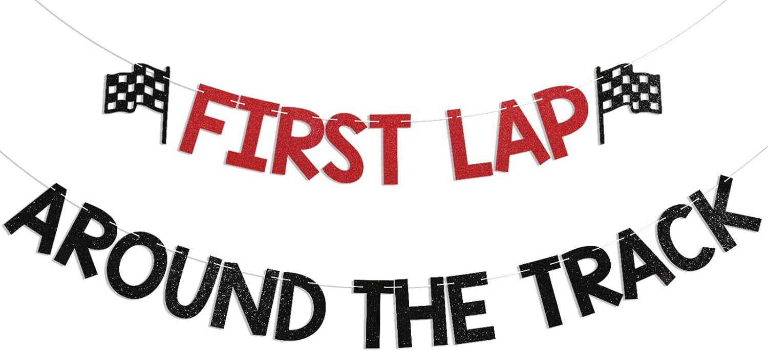 First Lap Around The Track Banner - Vintage Race Car 1st Birthday Decor ...