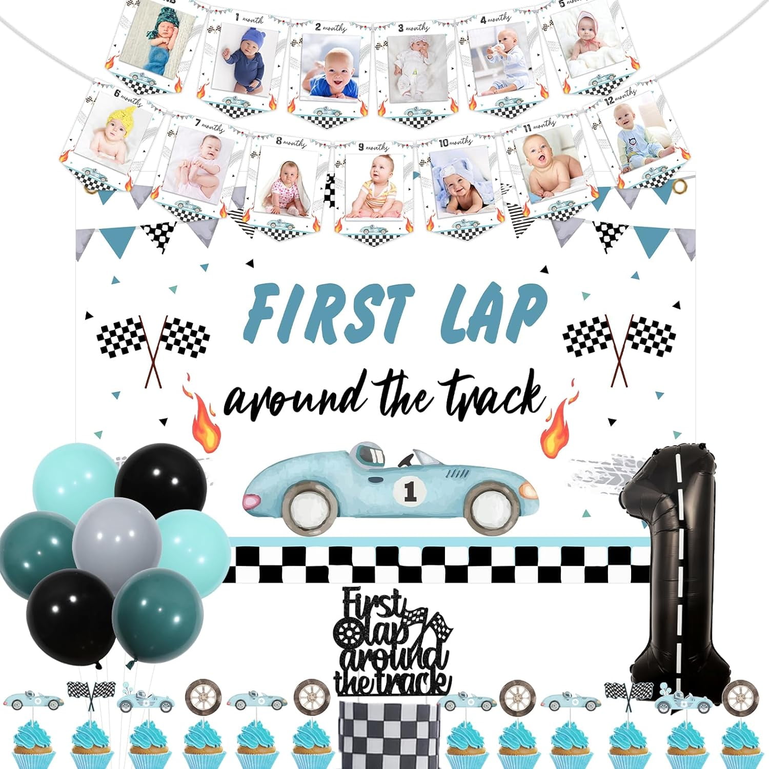 First Lap Around the Track Birthday Decorations, Fast One 1st Birthday ...
