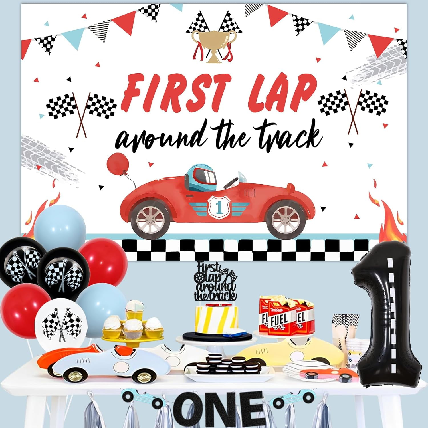 First Lap Around the Track Birthday Decorations, Racing Car 1st ...
