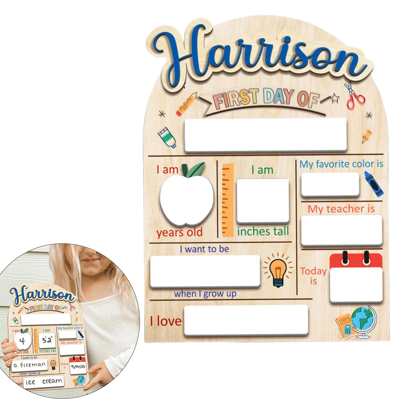 First And Last Day Of School Sign For Kids – Custom Name Wooden ...