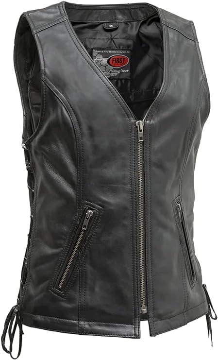 First Mfg Co - Cindy - Women's Motorcycle Biker Riding Vest, Black ...