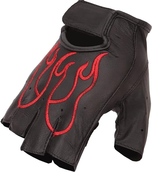 First Mfg Co - Flame - Men's Motorcycle Biker Riding Red Leather Gloves - Large - Gel Padding ...