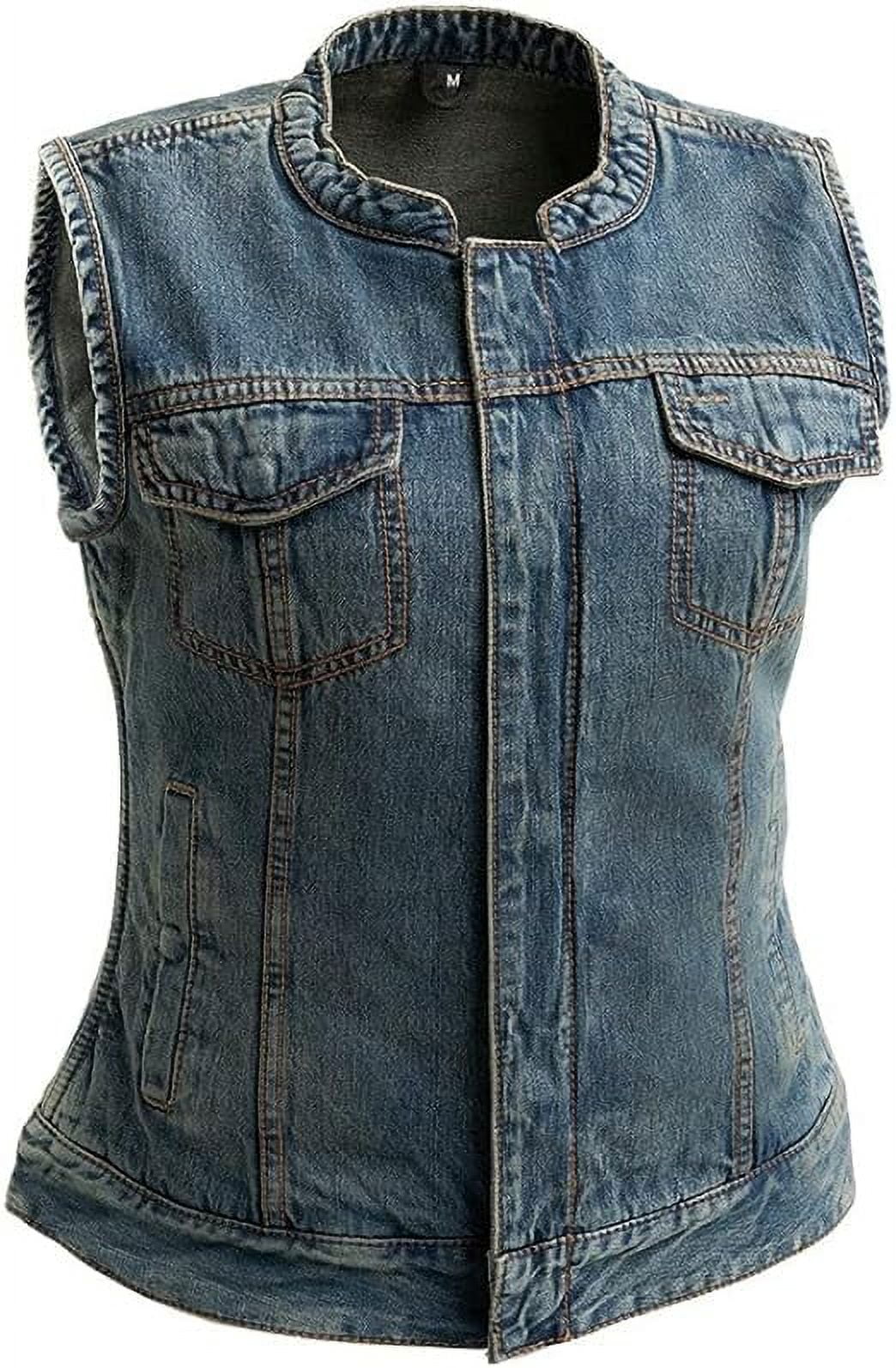 First Mfg Co - Lexy - Women's Motorcycle Biker Riding Blue Denim Vest ...