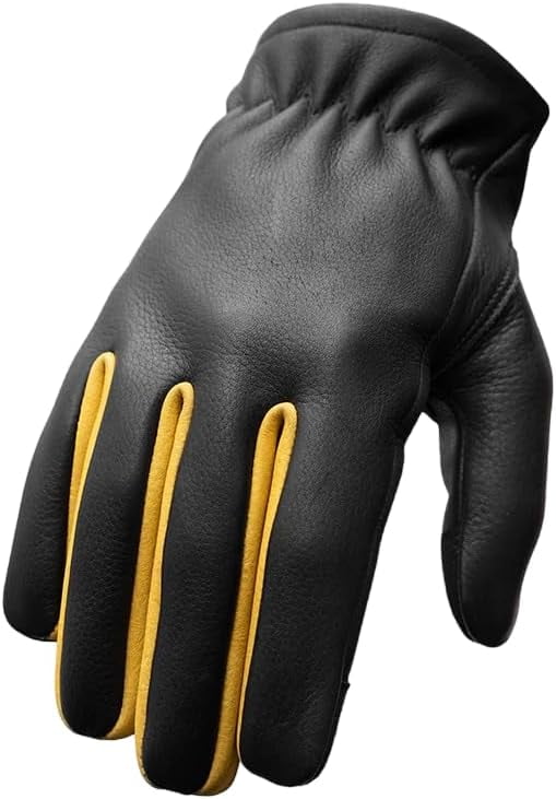 First Mfg Co - Roper - Men's Motorcycle Biker Riding Leather Gloves Black Yellow - Walmart.com
