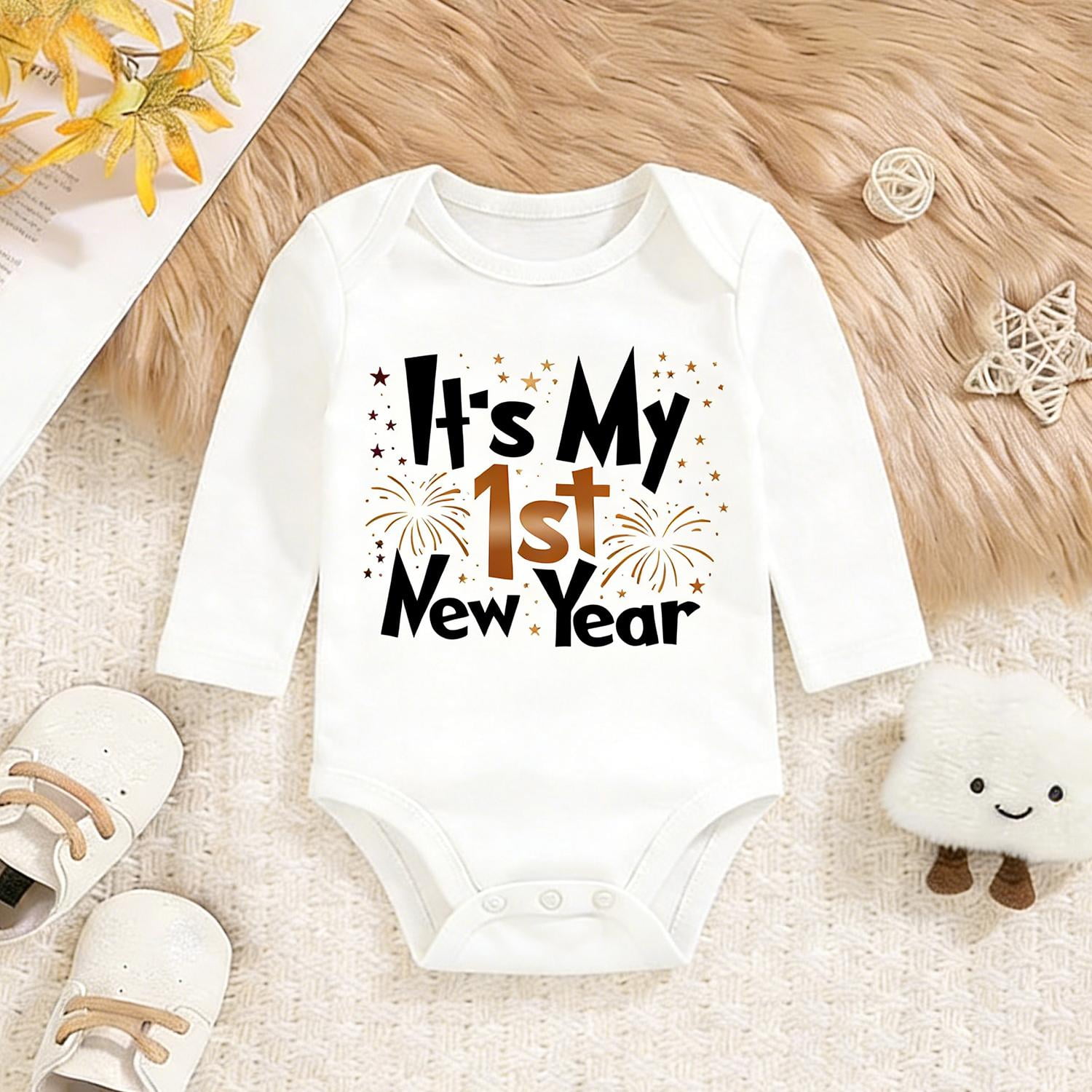 First New Year Onesie for Baby Girl, “My 1st New Year” Star & Firework ...