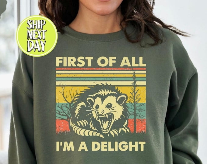 First Of All I'M A Delight Sweatshirt, Opossum Lover , Animal Sweater ...