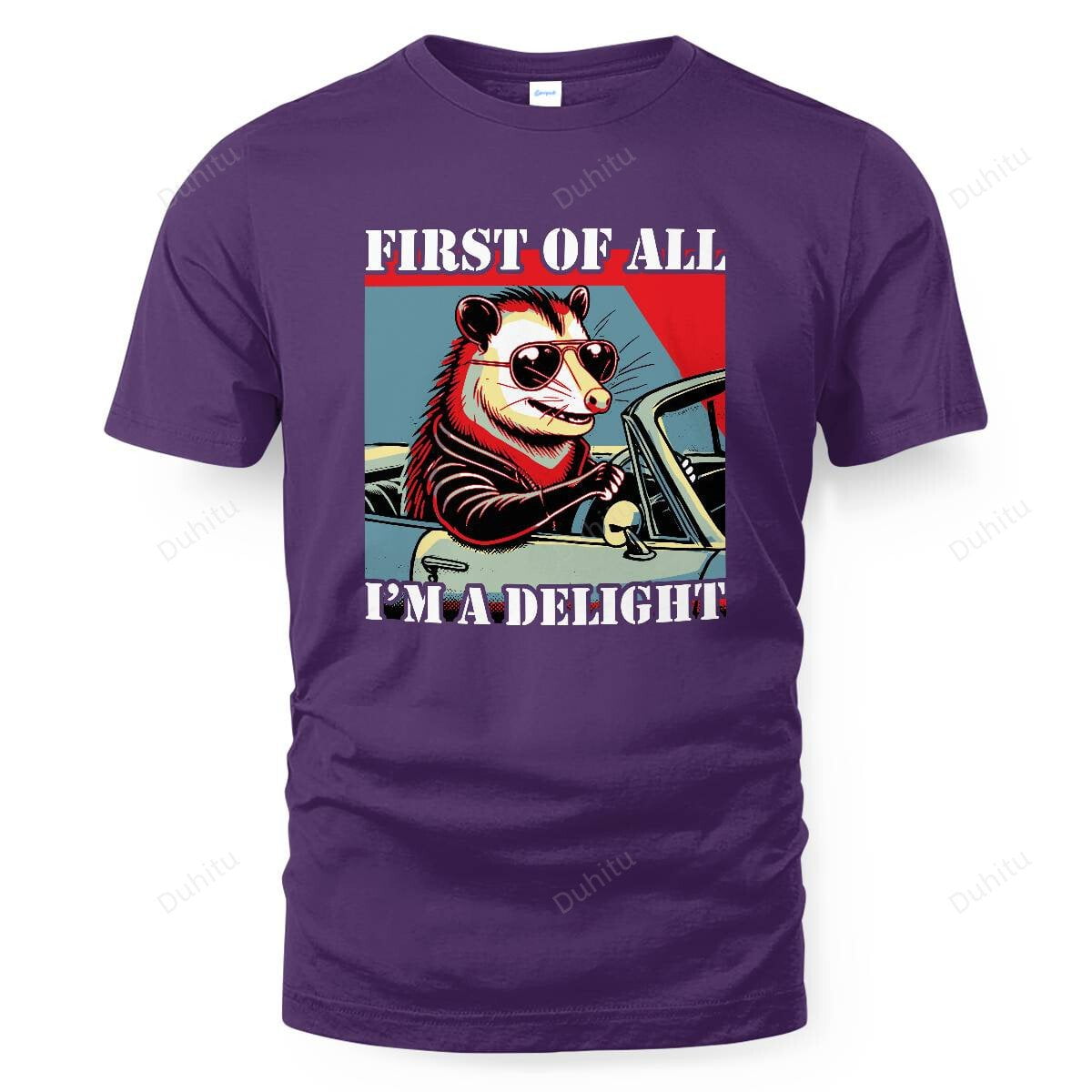First Of All I'm A Delight Funny Opossum Riding Car Meme, the t shirt ...
