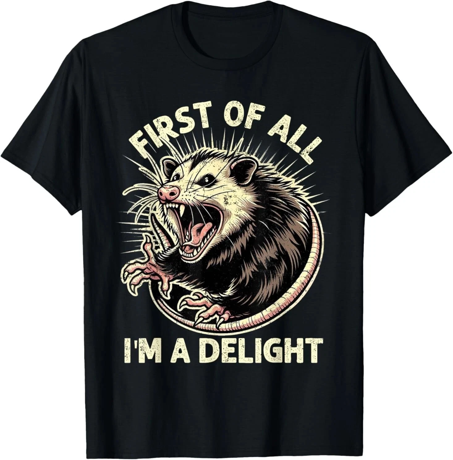 First Of All I'm A Delight Sarcastic Possum Angry Opossum T-Shirt ...