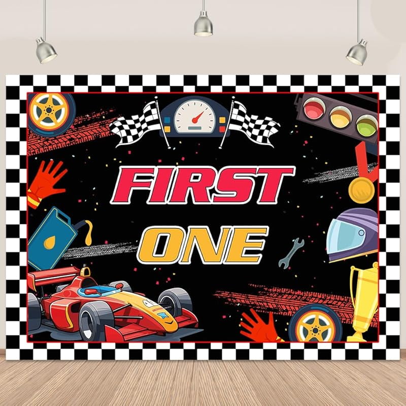 First One Birthday Backdrop Racing Car 1st Birthday Backdrop Red Cars ...