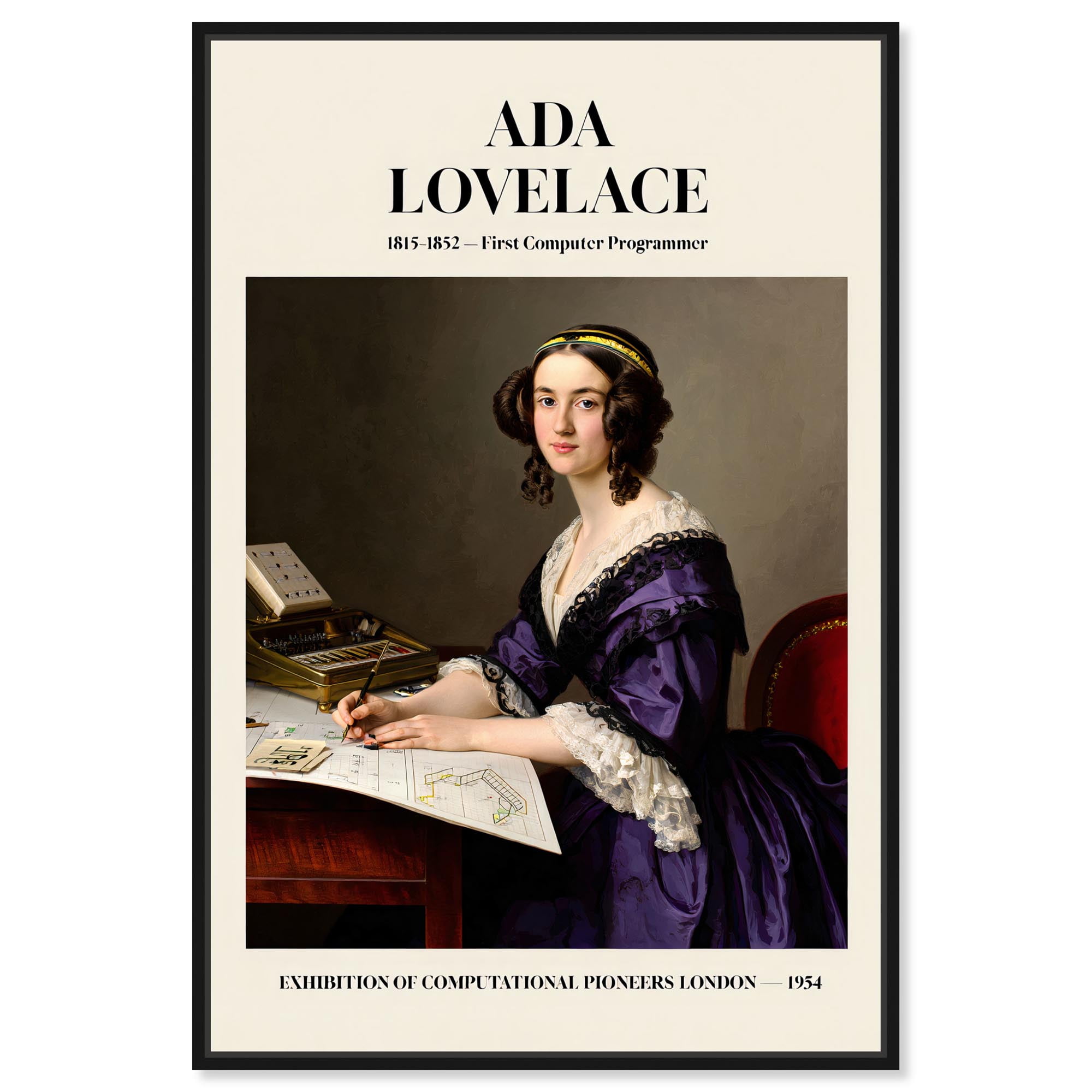 First Programmer Art Canvas Famous Women Poster by Art Remedy, Black ...