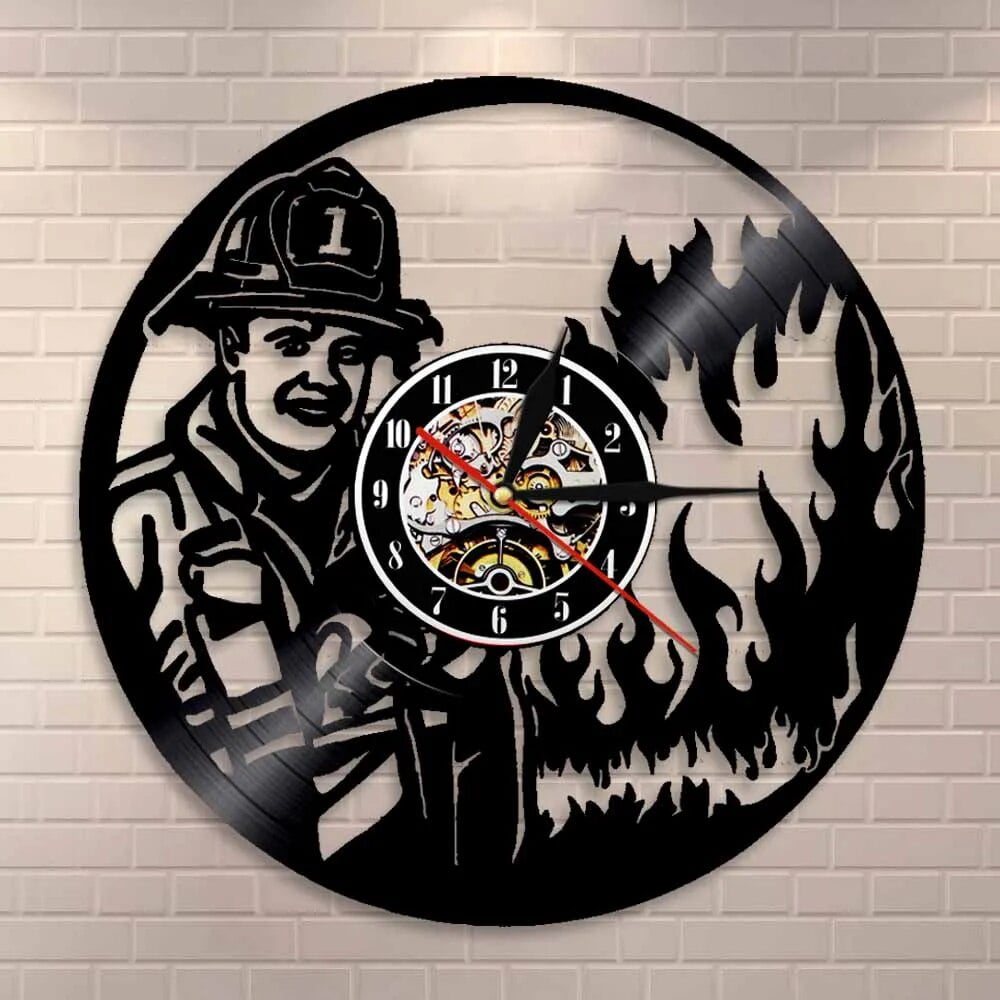 First Responder Firefighter Vinyl Wall Clock,Vinyl Record Clock Wall ...