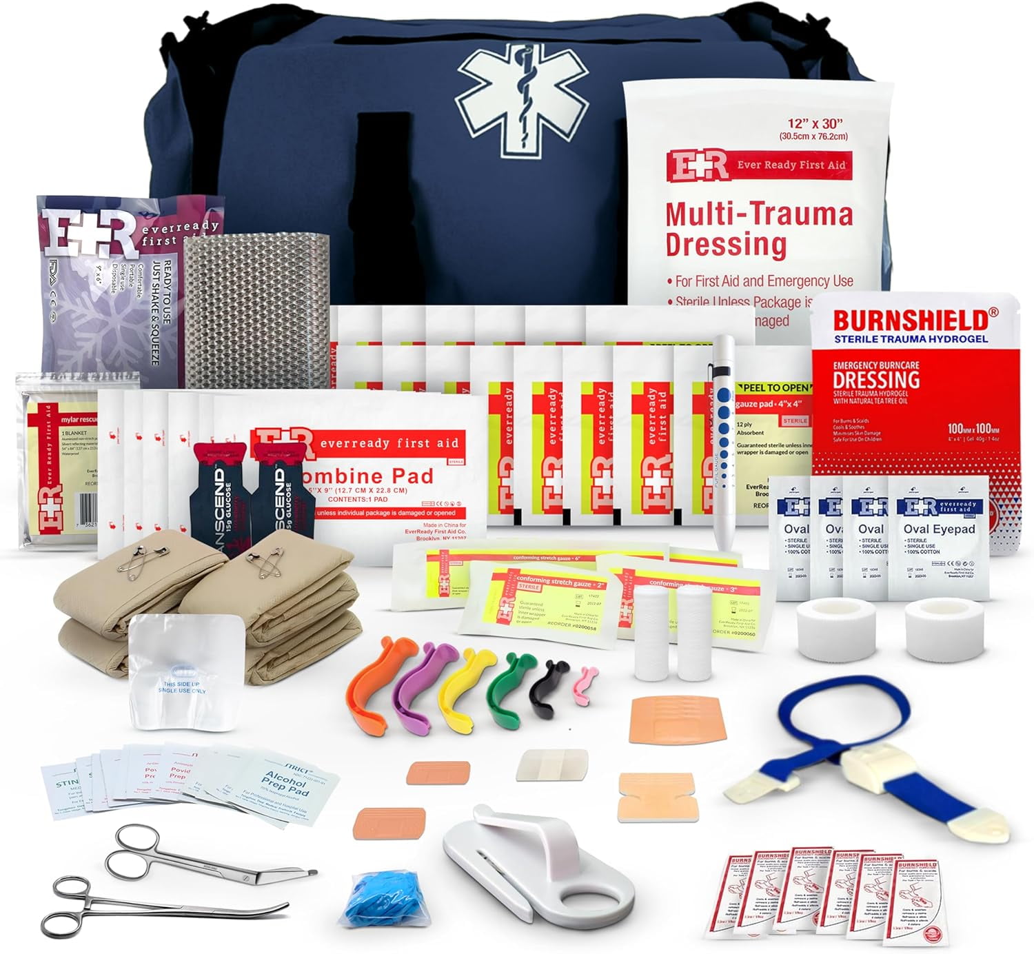 First Responder Trauma First Aid Kit Bag – Fully Stocked Emergency ...
