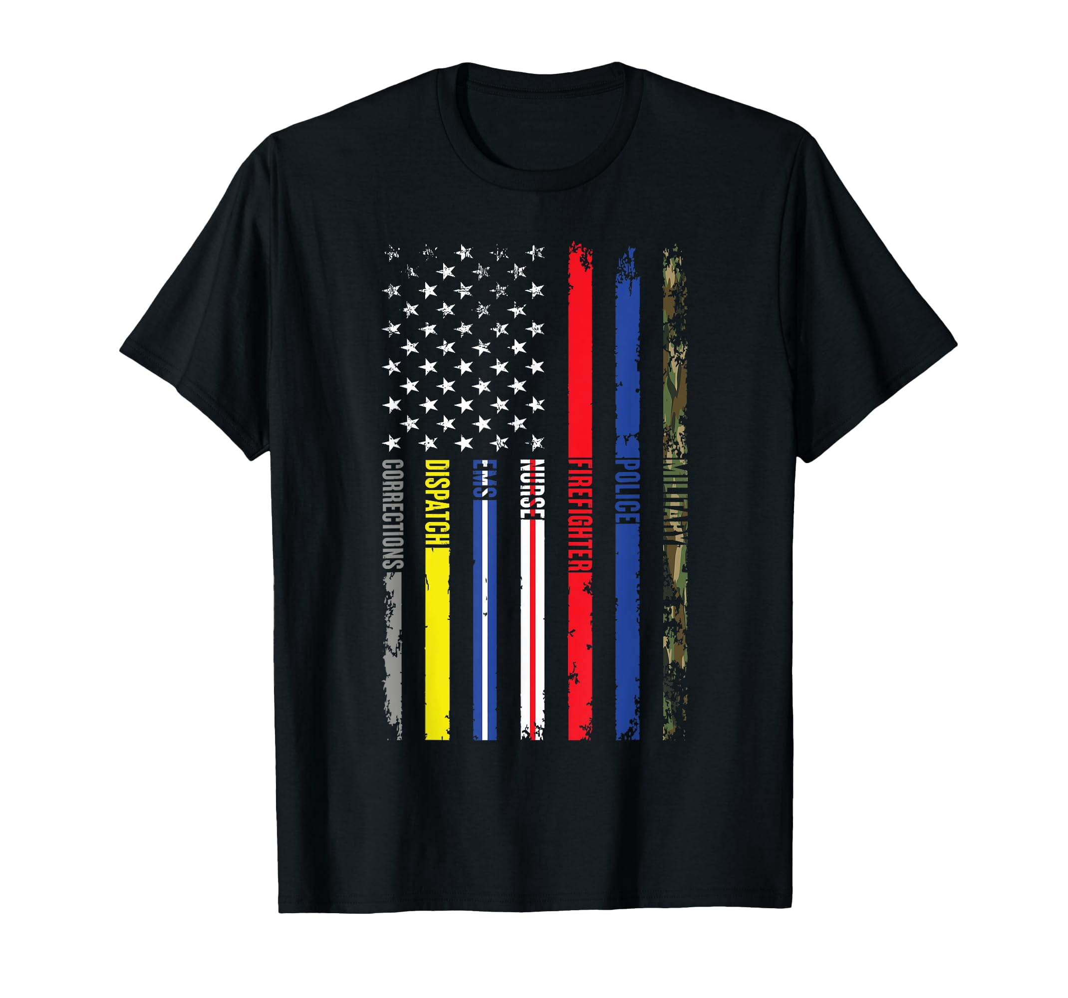 First Responders American Thin Line Police Fire Military EMS T-Shirt ...
