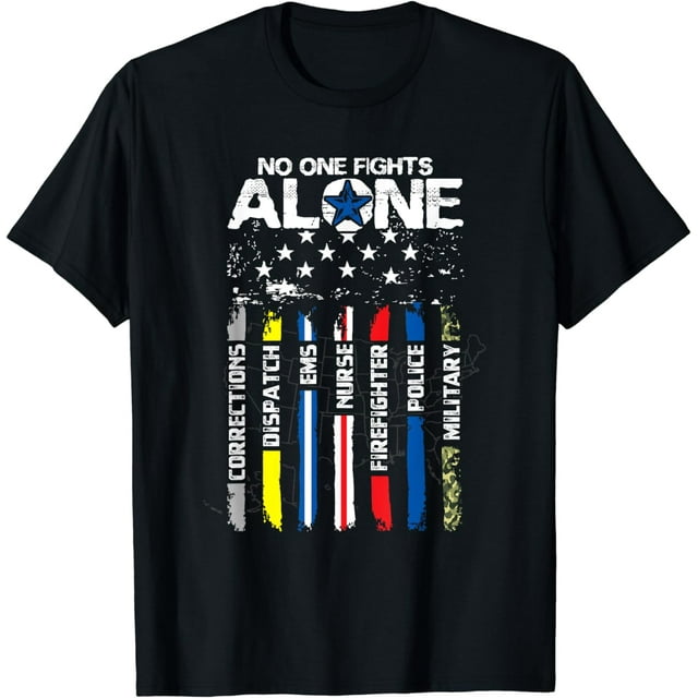 First Responders American Thin Line Police Fire Military EMS T-Shirt ...