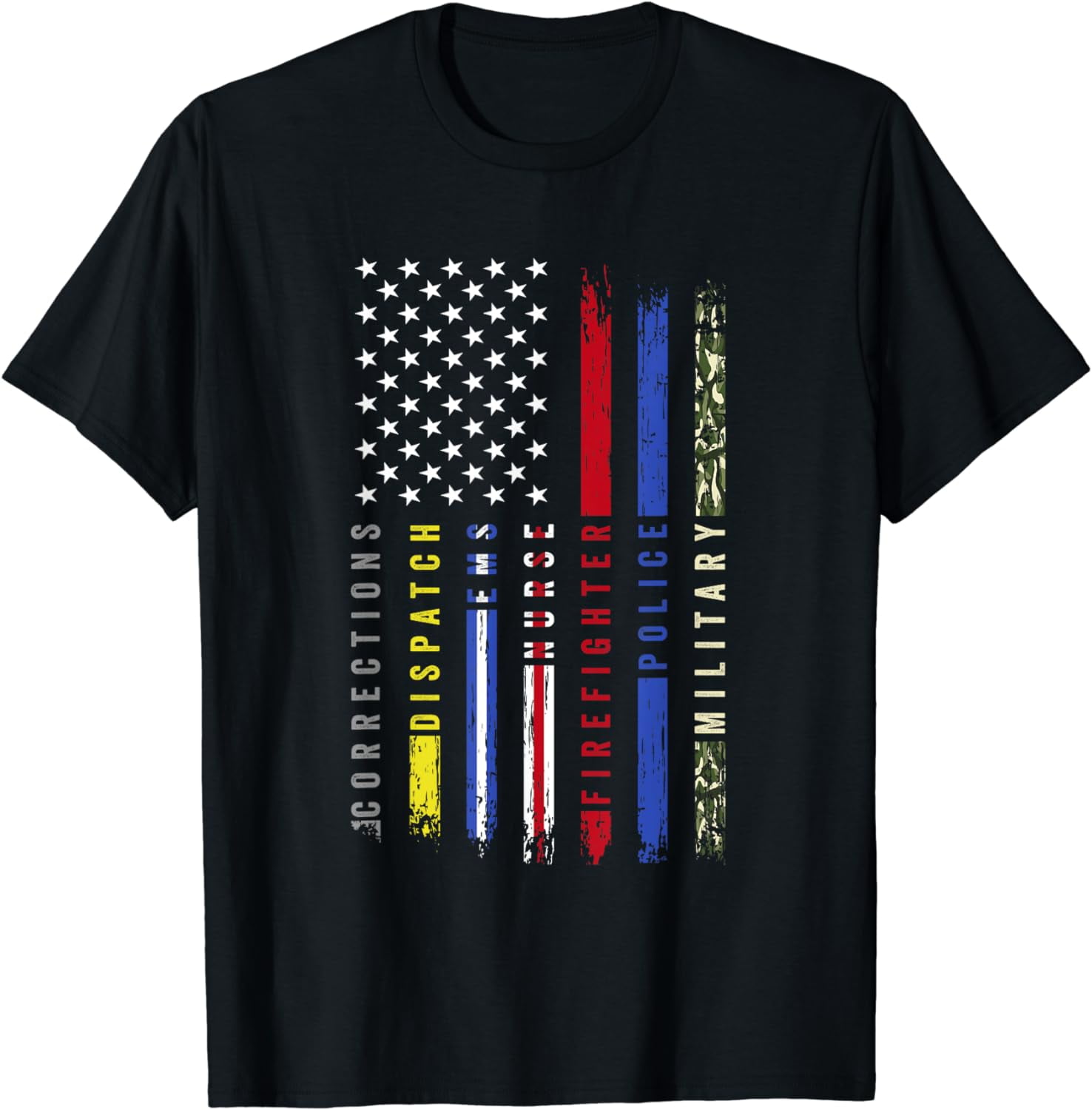 First Responders Hero Flag Nurse EMS Police Fire Military T-Shirt ...