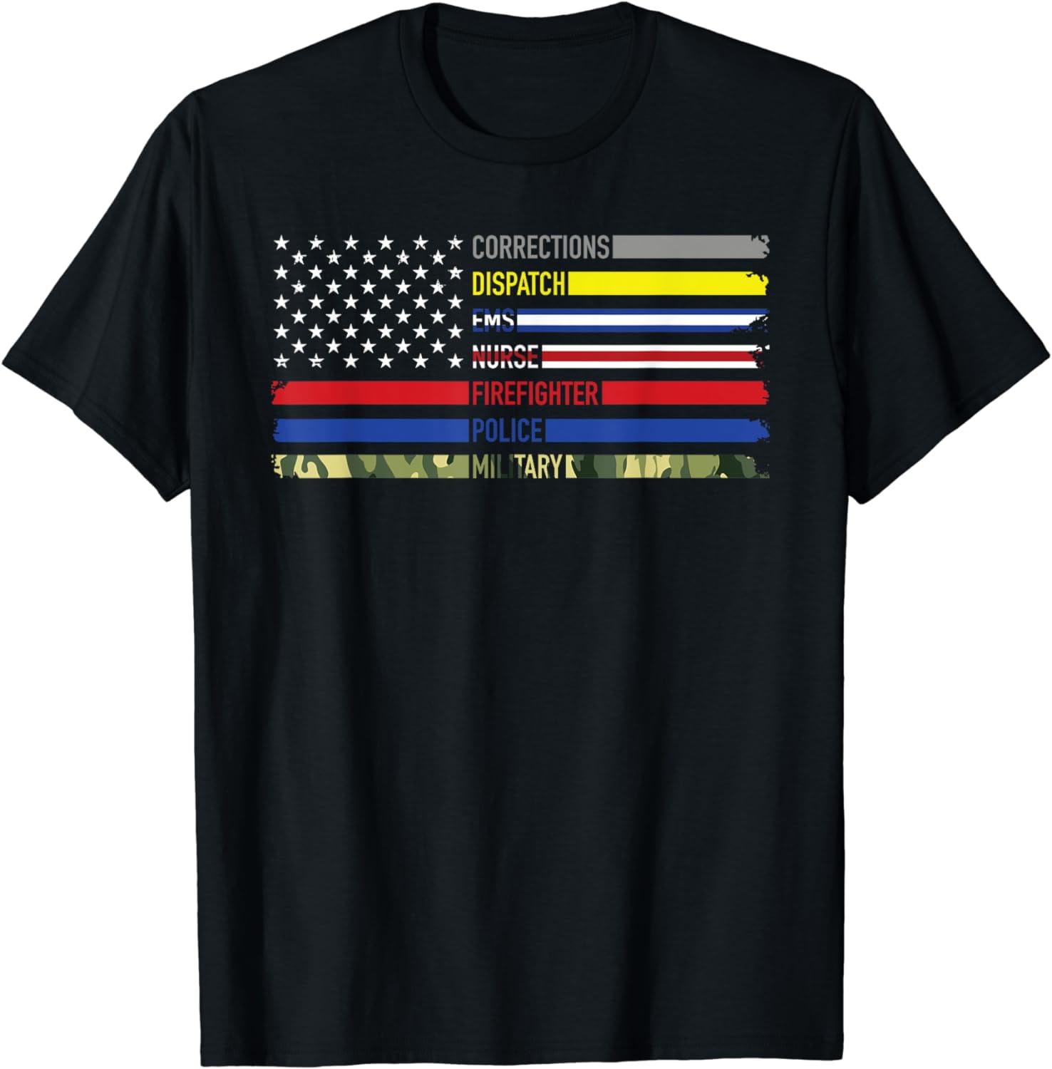 First Responders US Flag Police Fire Military Nurse EMS Hero T-Shirt ...