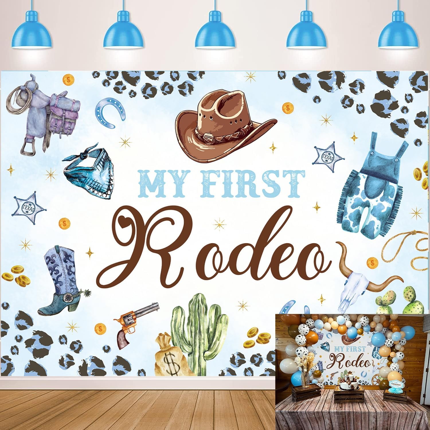 My First Rodeo Backdrop Blue Cowboy Western 1st Rodeo Birthday Party ...