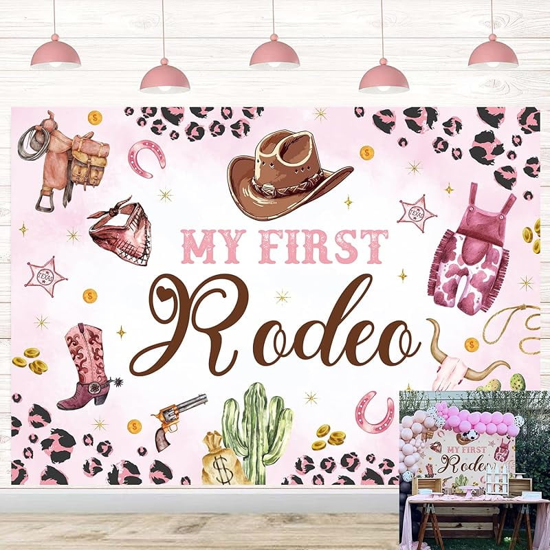 My First Rodeo Backdrop Pink Cowgirl Western 1st Rodeo Birthday Party ...