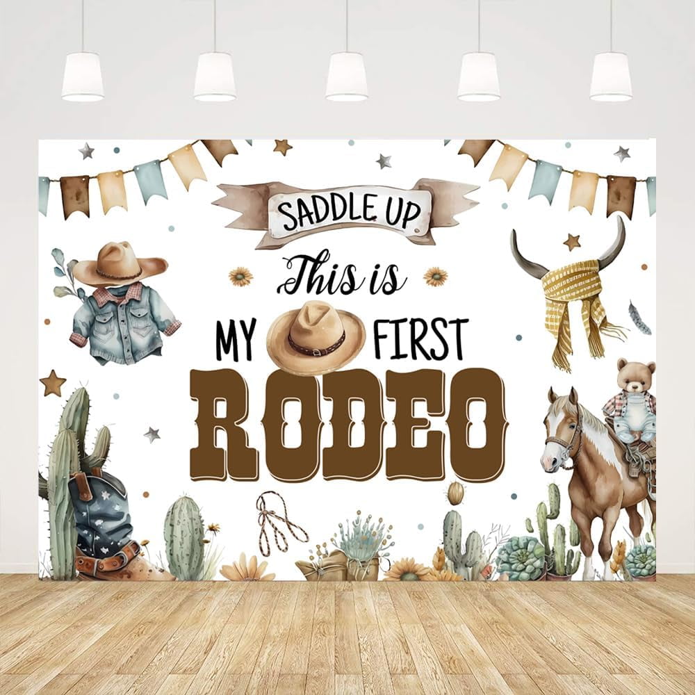 My First Rodeo Birthday Backdrop Western Cowboy Cowgirl Theme 1st ...