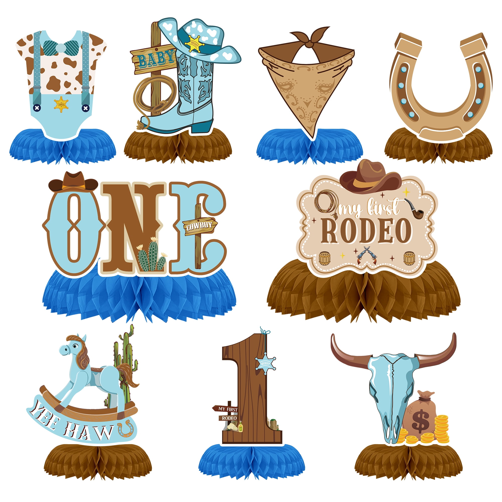 My First Rodeo Decorations Boy, 9PCS My First Rodeo Honeycomb ...