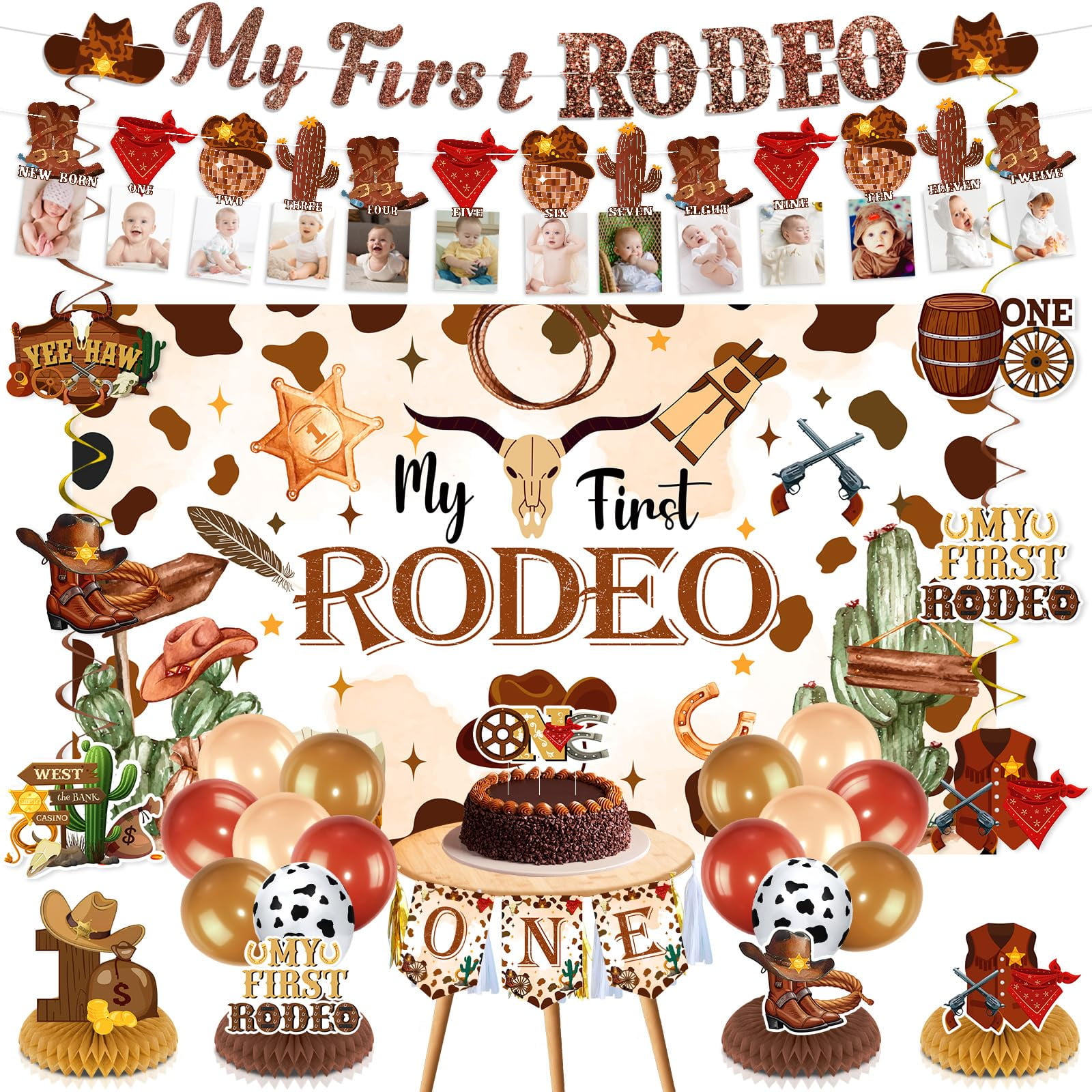 My First Rodeo Decorations for Boy,Western Cowboy 1st Banner Backdrop ...