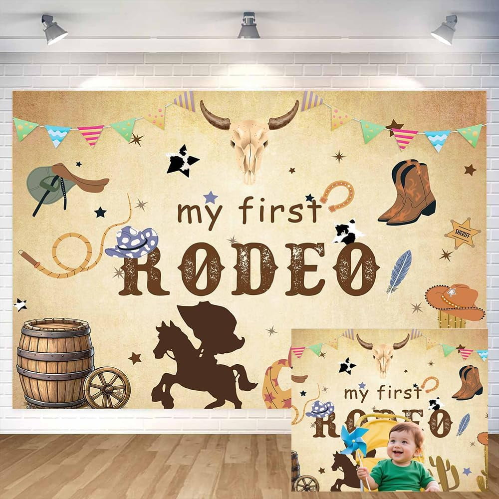My First Rodeo Party Backdrop Western Cowboy and Cowgirl 1st Birthday ...