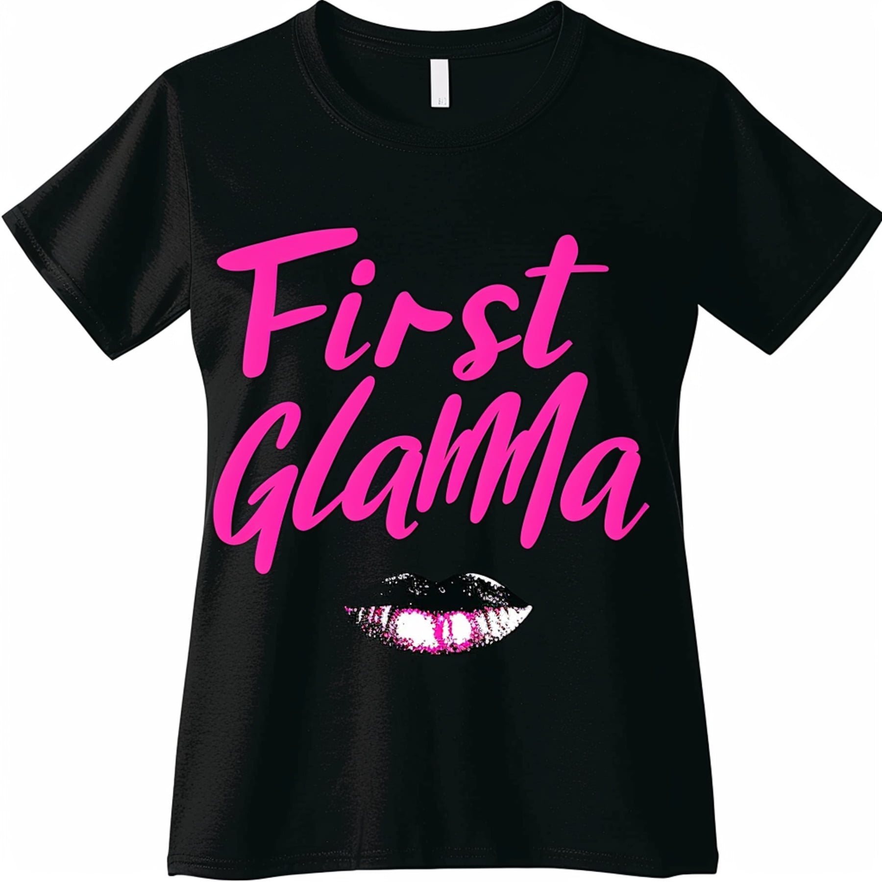 First Time GlamMa Black TShirt with Pink Lipstick Kiss Mark Fun ...