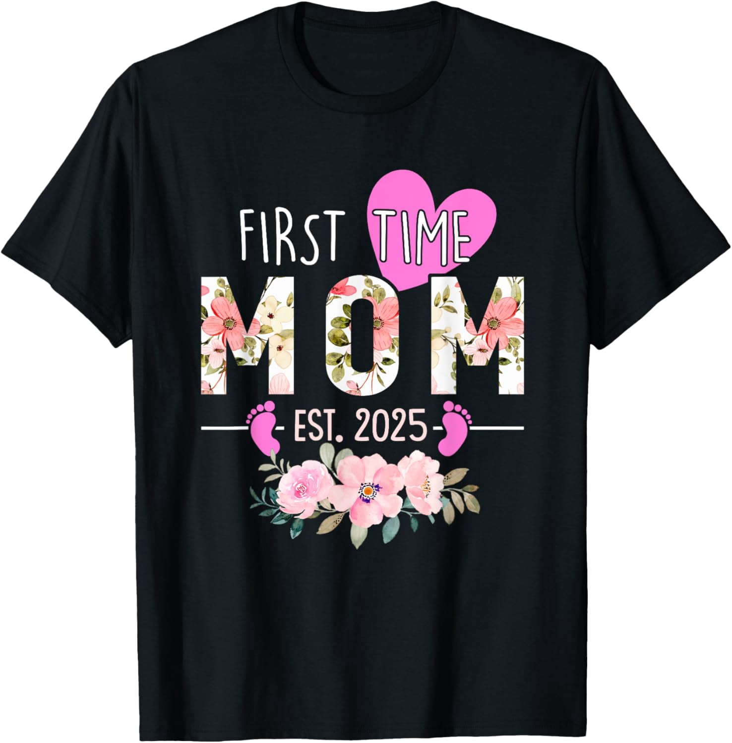 First Time Mom 2025 Floral Promoted to Mom Matching Family T-Shirt ...