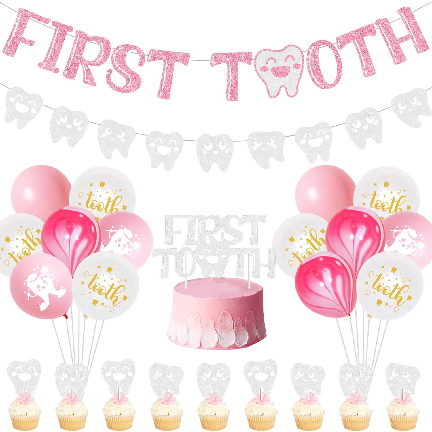 First Tooth 1st Birthday Party Decorations for Girls - Pink Birthday ...